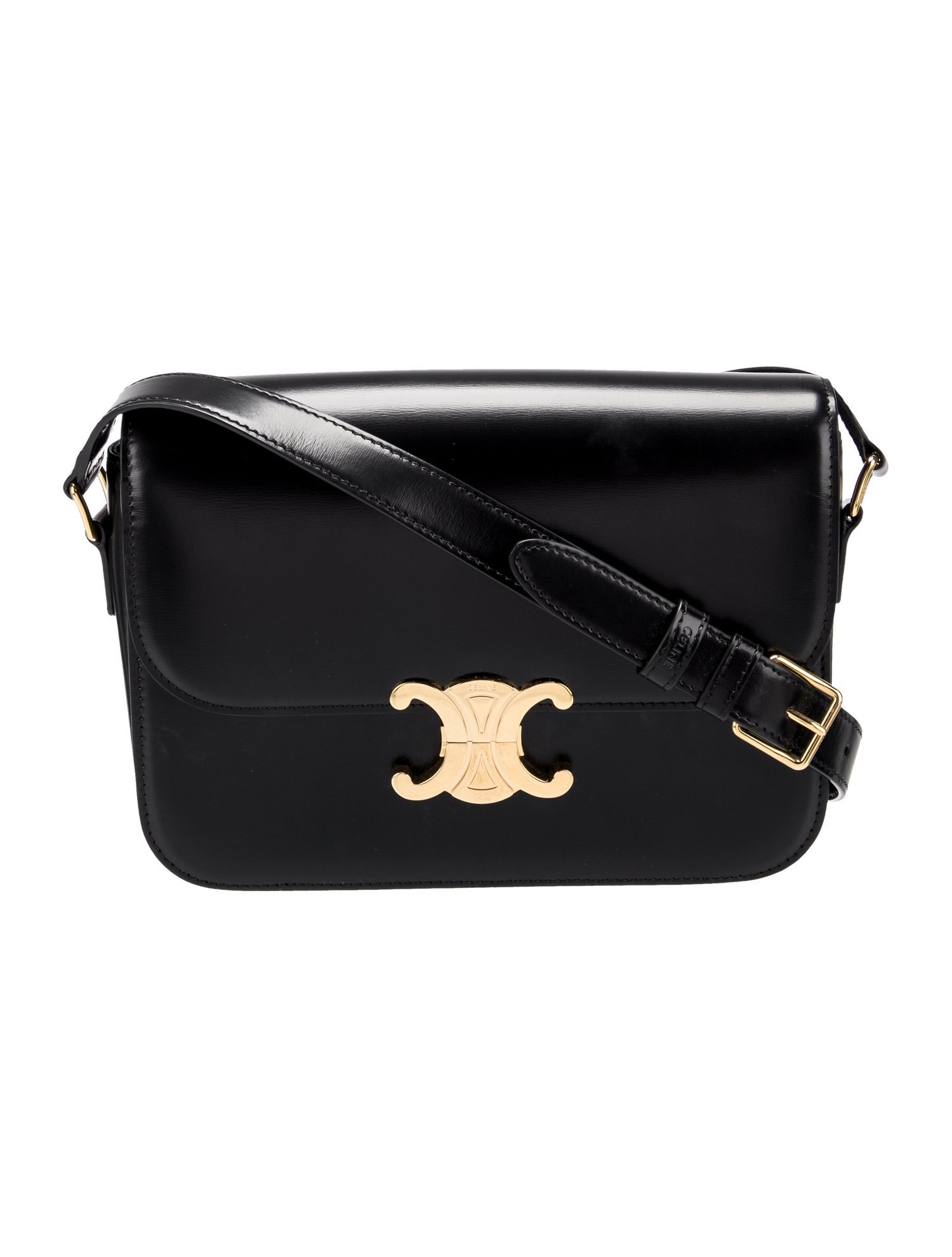 Celine Leather Triomphe Medium - Black Crossbody Bags, Handbags ...