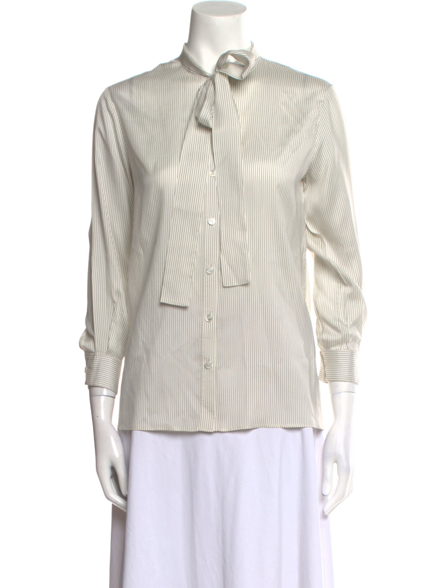 Celine Silk Mock Neck Button-Up Top - Neutrals Tops, Clothing ...