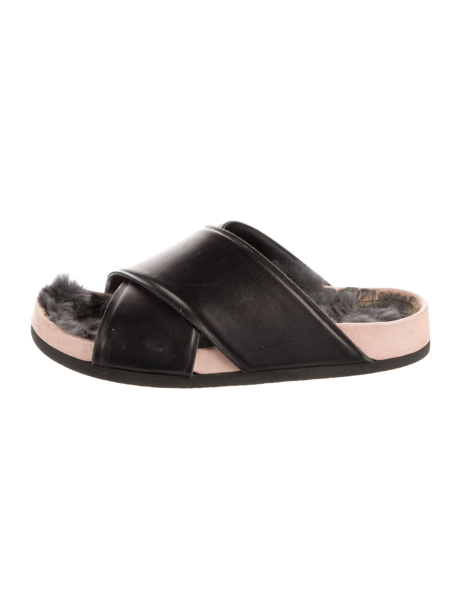 Celine Leather Fur Trim Slides - Black Sandals, Shoes - CEL348045 | The ...