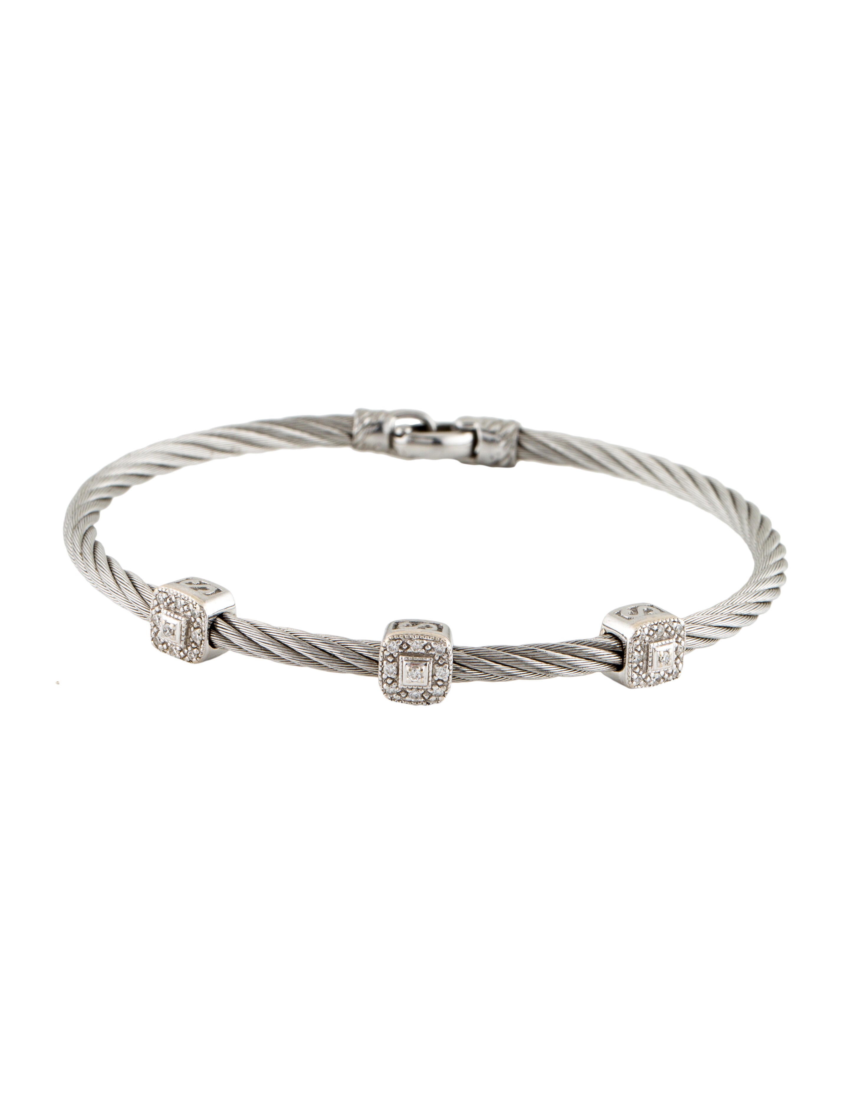 Charriol Diamond Three Station Bracelet - Stainless Steel Bangle ...