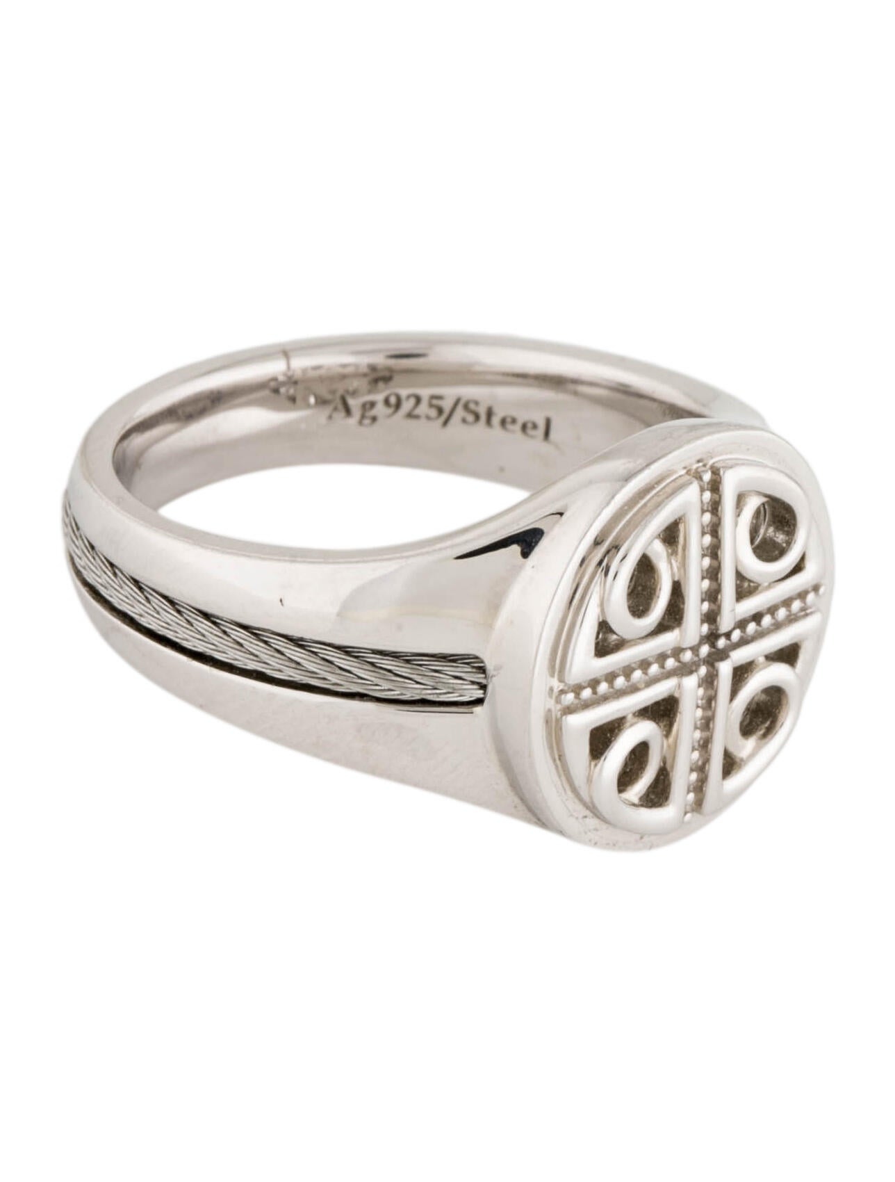 Charriol Key & Lock Caletic Cable Signet Ring - Stainless Steel Signet ...