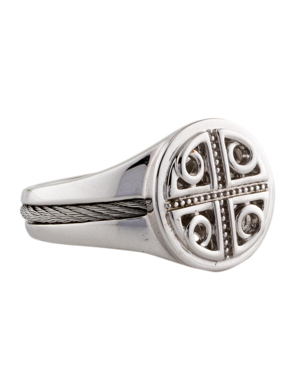 Charriol Key & Lock Caletic Cable Signet Ring - Stainless Steel Signet ...