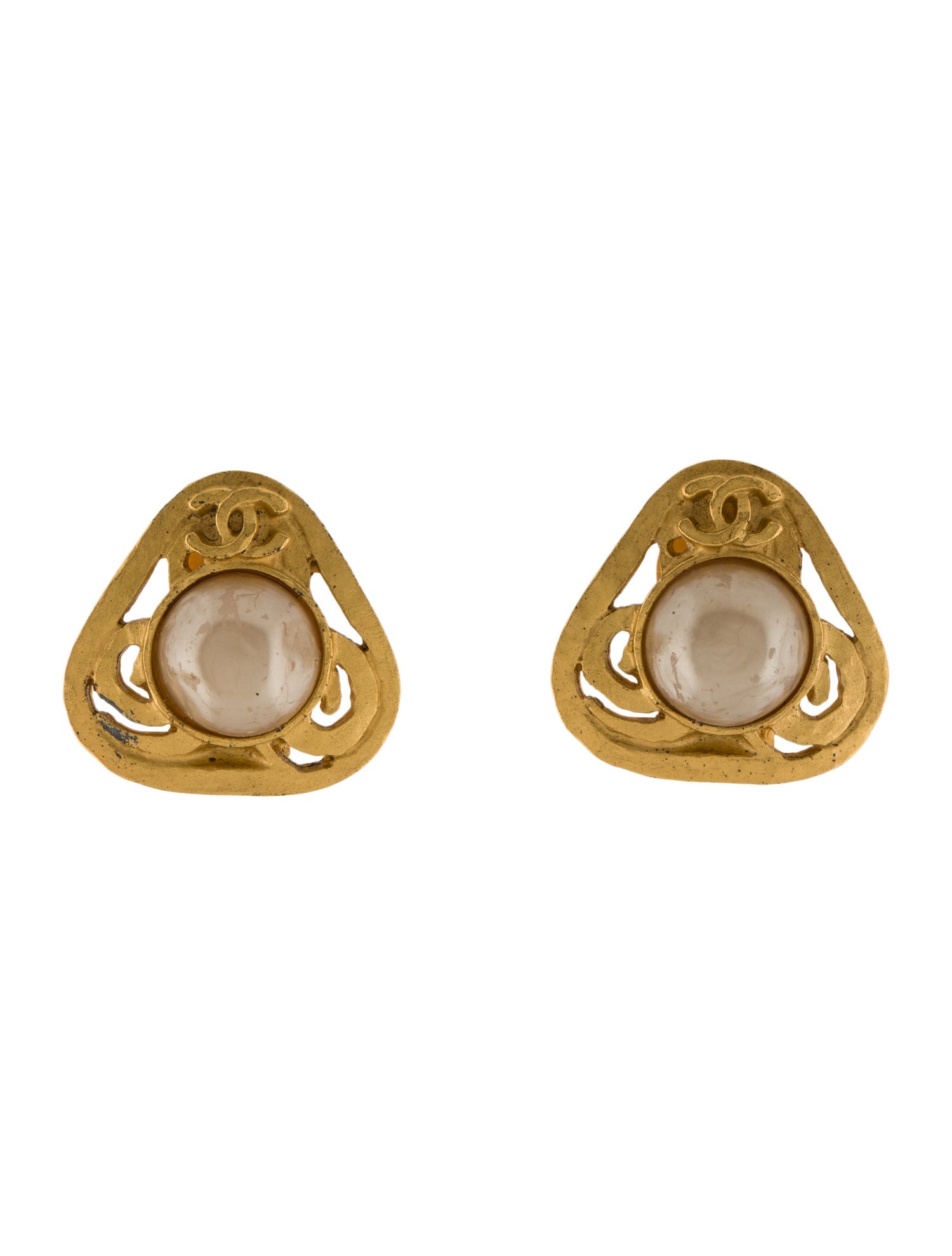 Chanel Vintage Faux Pearl CC Clip-On Earrings - Gold-Plated Clip-On ...