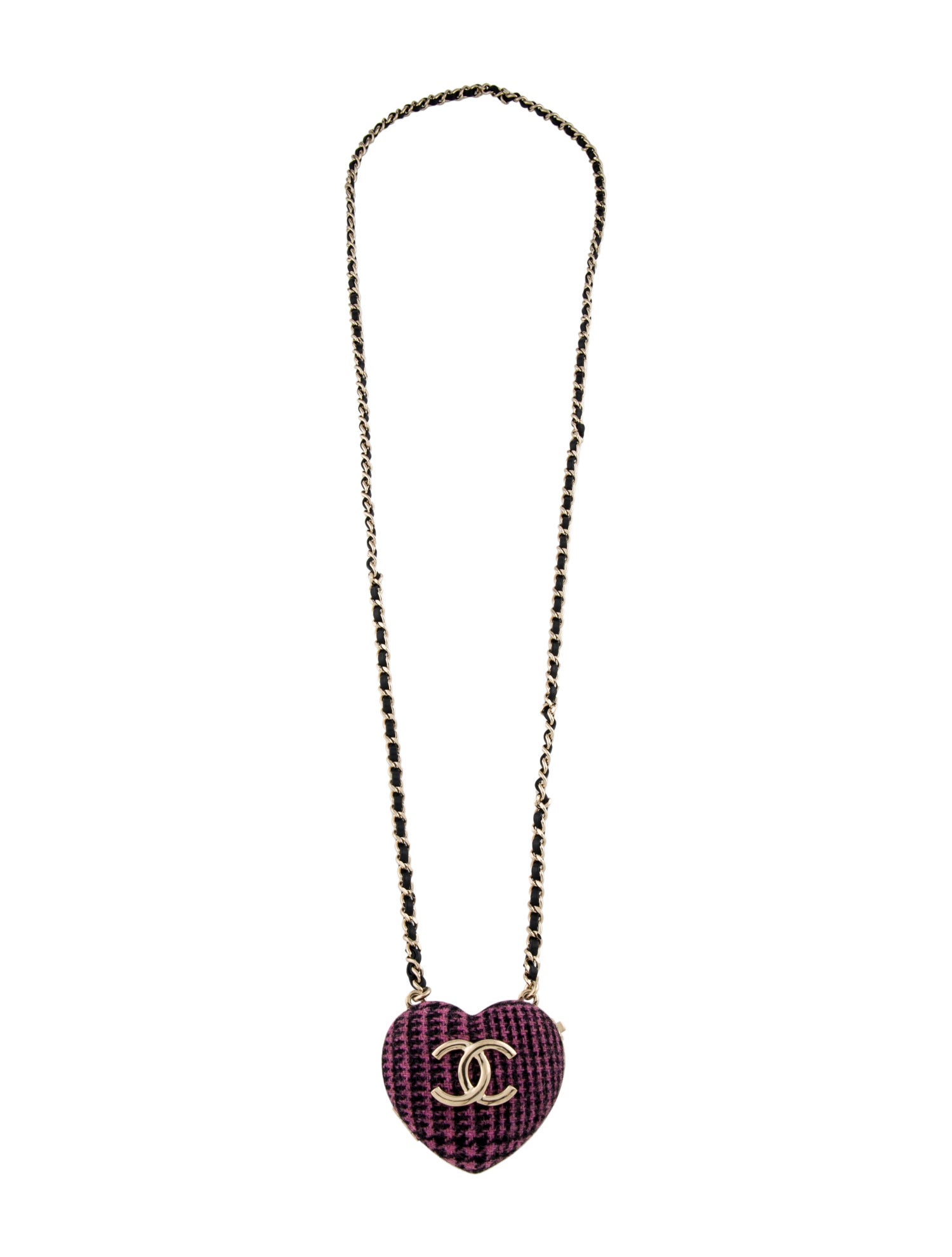 Chanel 2022 Leather, Tweed, & Resin CC Heart Locket Long Pendant ...