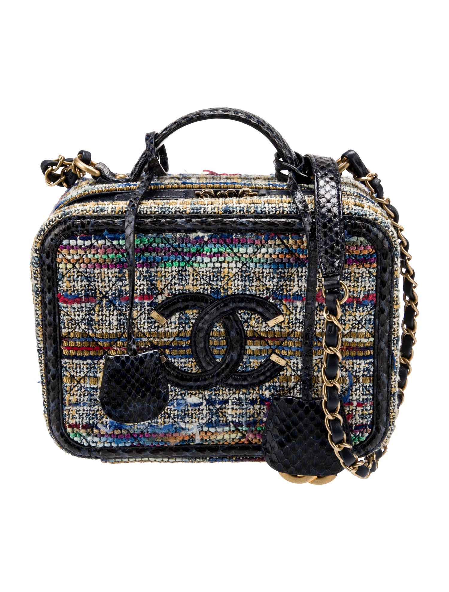 Chanel Snakeskin-Trimmed Tweed Medium Filigree Vanity Bag - Blue ...