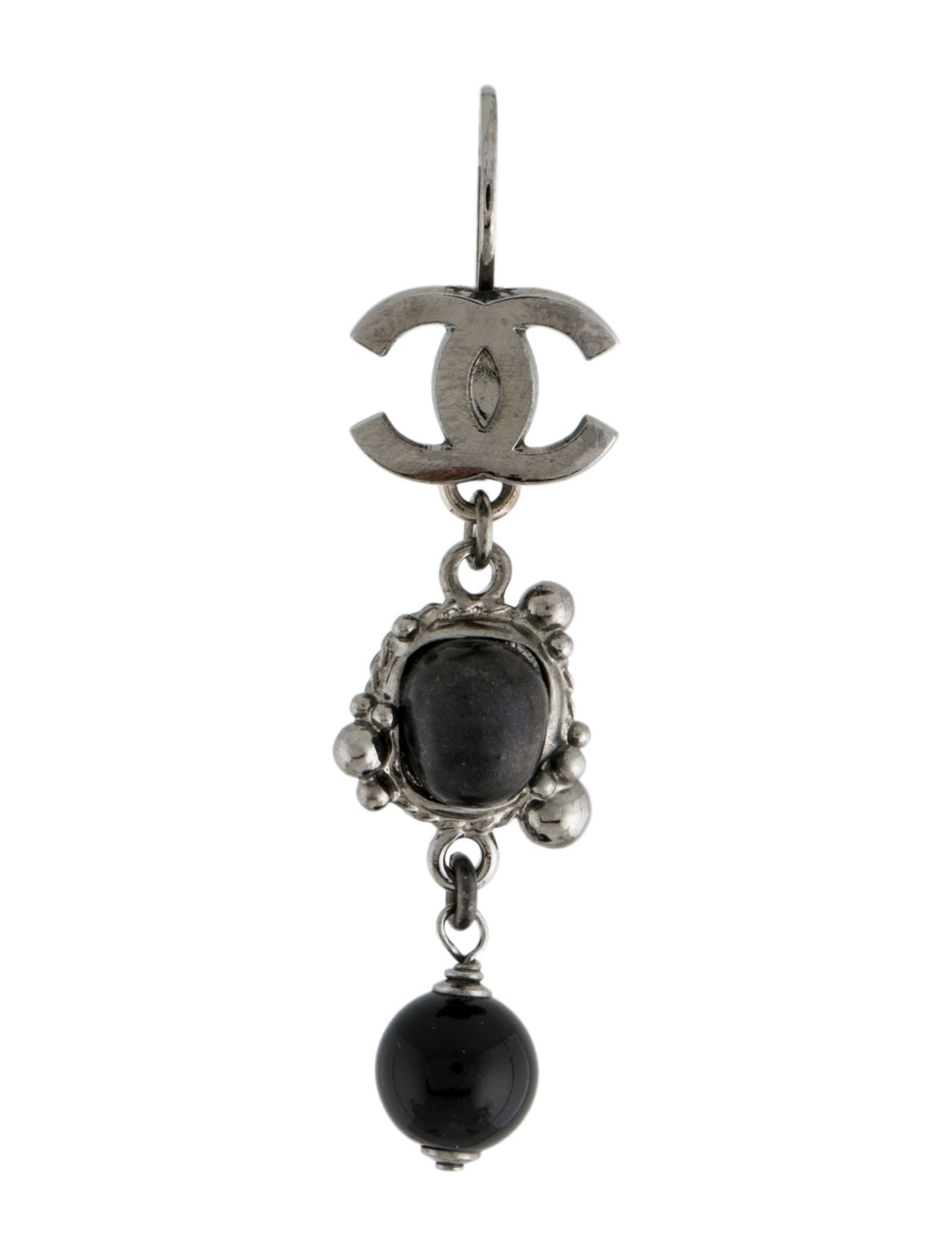 Chanel Resin CC Drop Earrings - Black, Palladium-Plated Drop, Earrings ...