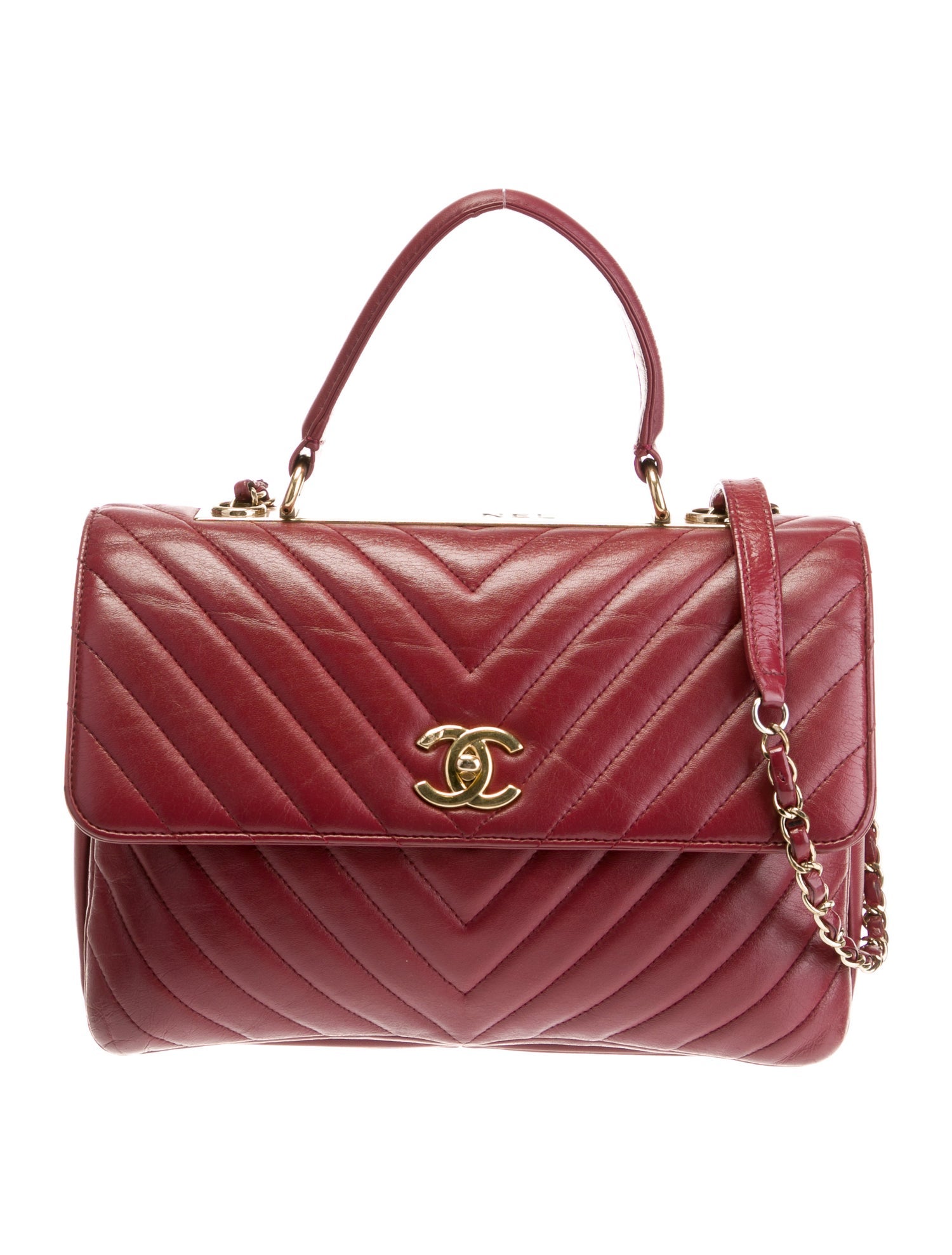 Chanel Chevron Medium Trendy CC Top Handle Bag - Burgundy Handle Bags ...