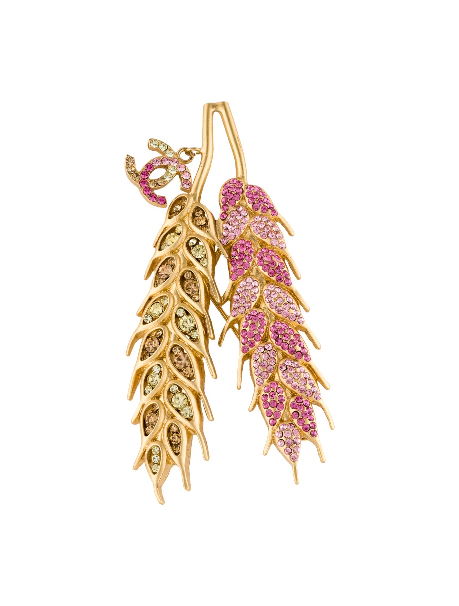 Chanel Strass Wheat Stem Brooch w/ Tags - Green, Gold-Plated Pin ...