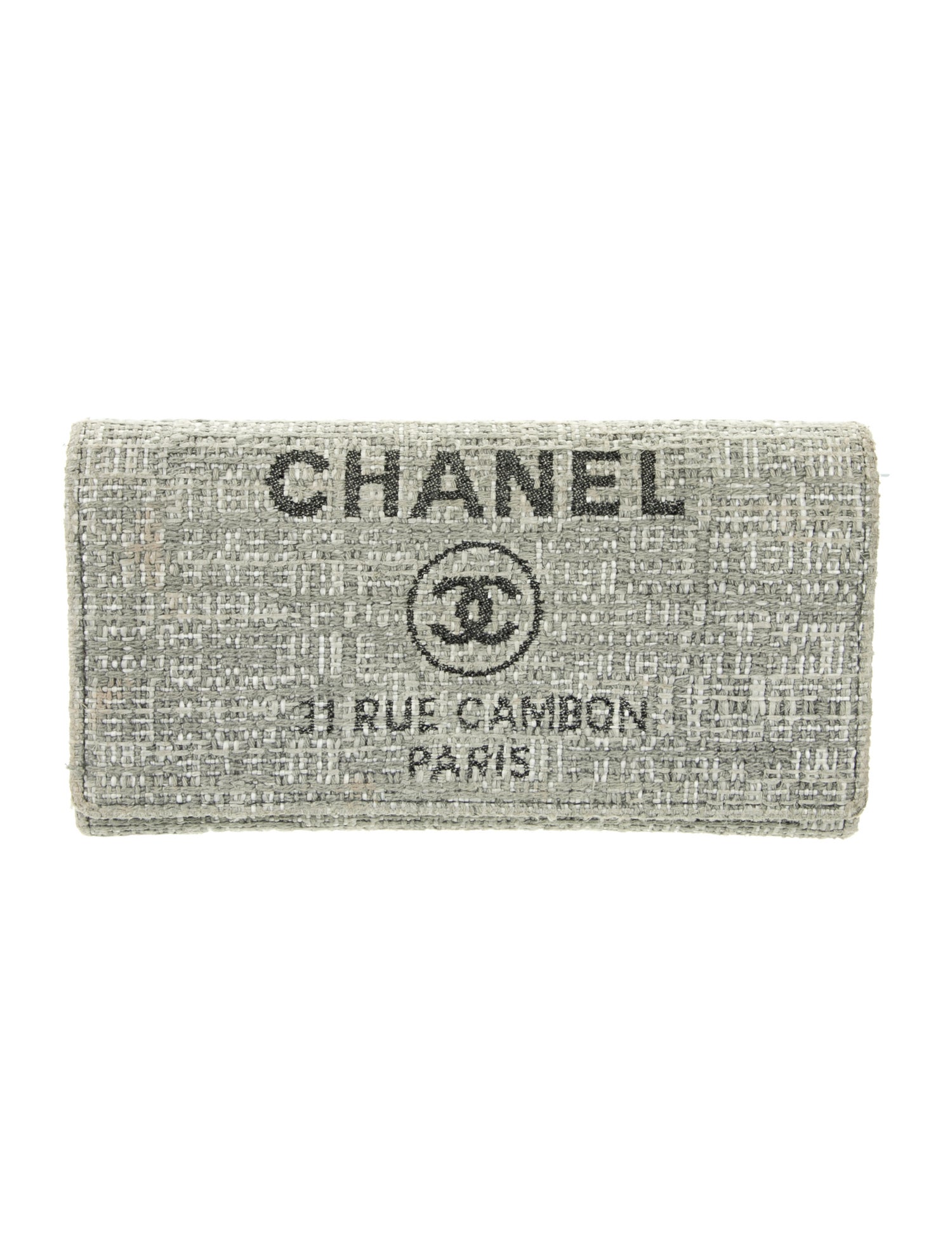 Chanel Interlocking CC Logo Tweed Continental Wallet - Grey Wallets ...