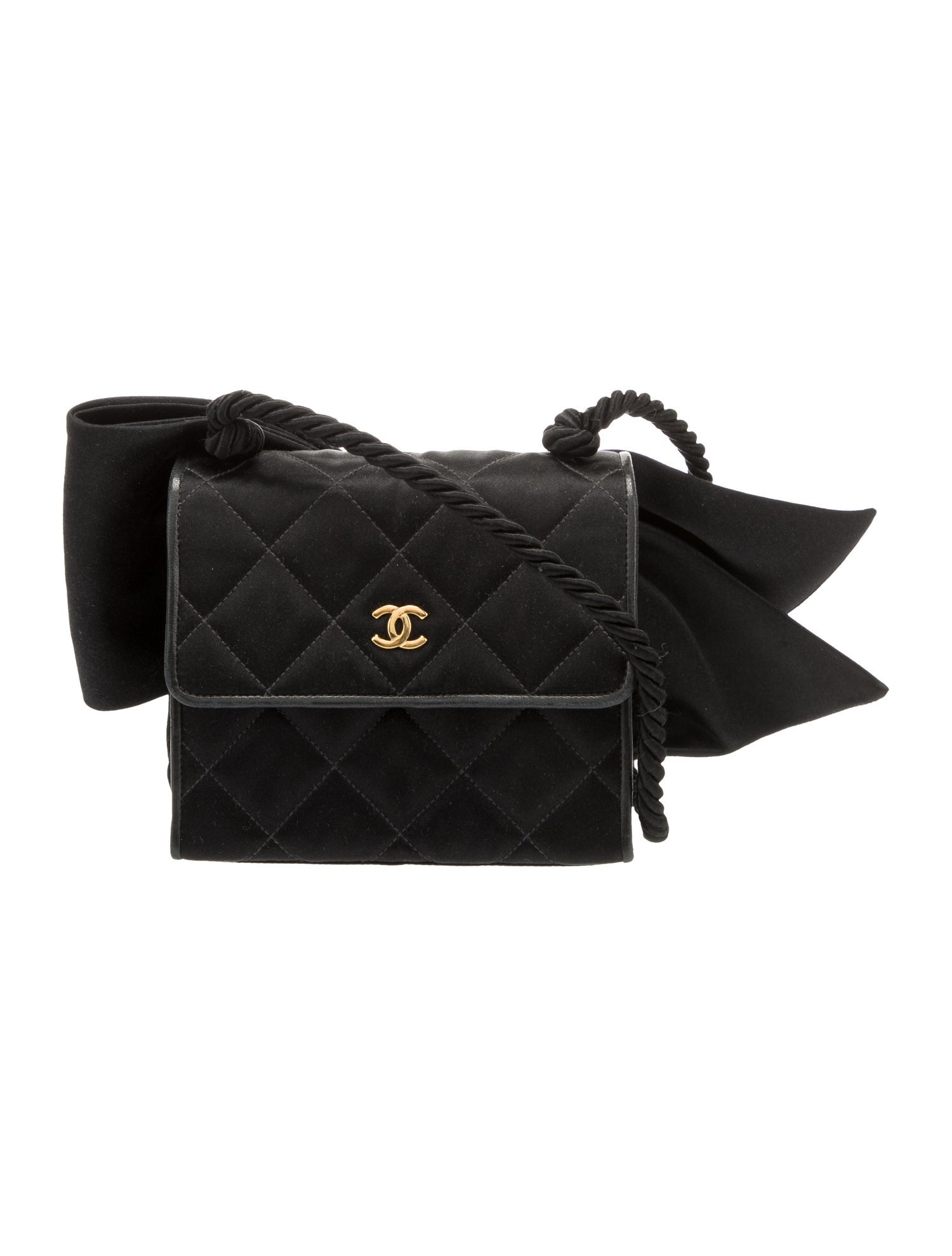 Chanel Vintage Satin Bow Evening Bag - Black Mini Bags, Handbags ...