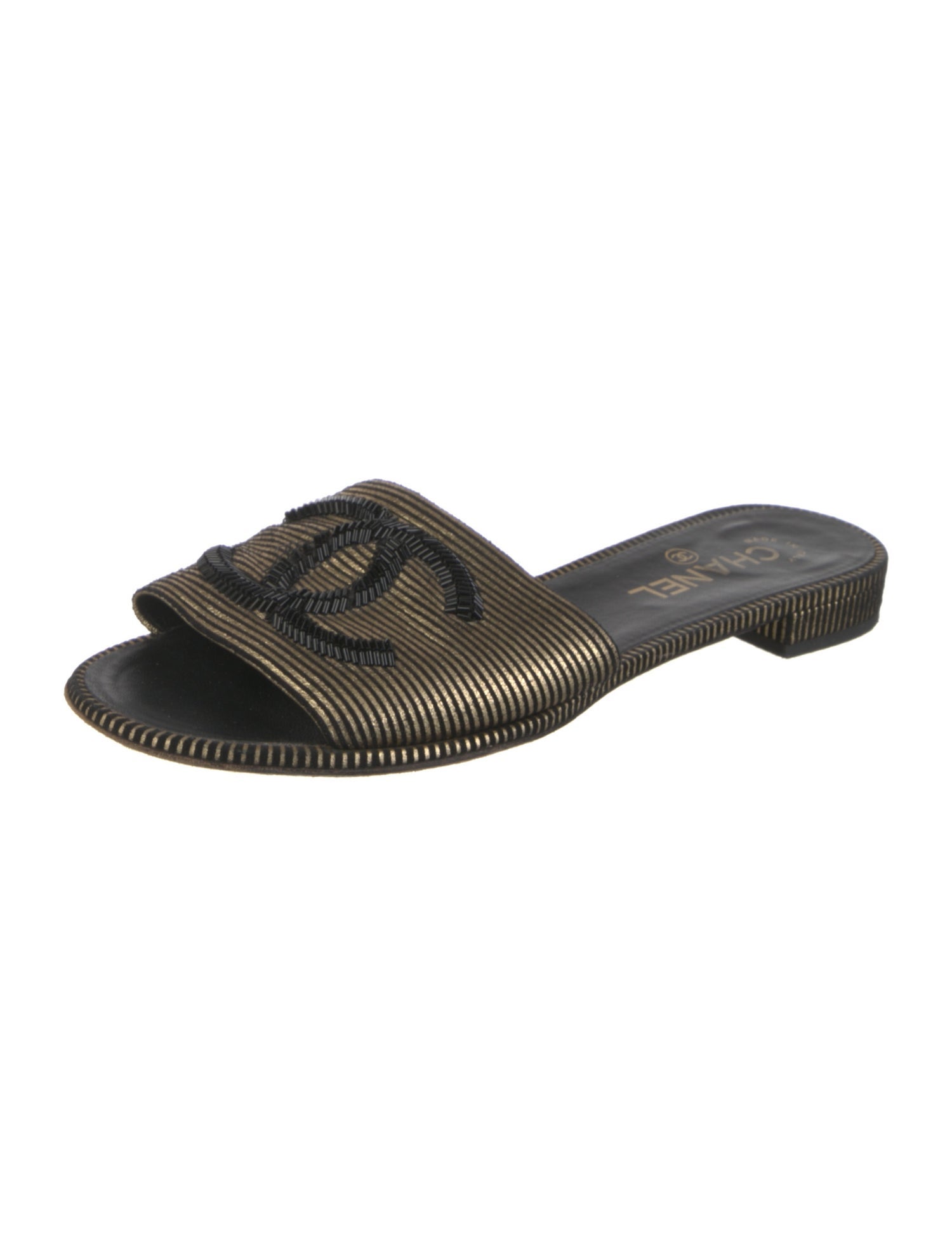 Chanel Interlocking CC Logo Suede Slides - Black Sandals, Shoes ...