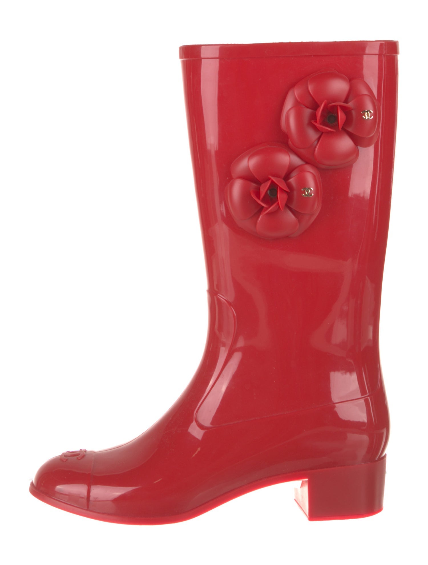 Chanel Interlocking CC Logo Rubber Rain Boots - Red Boots, Shoes ...