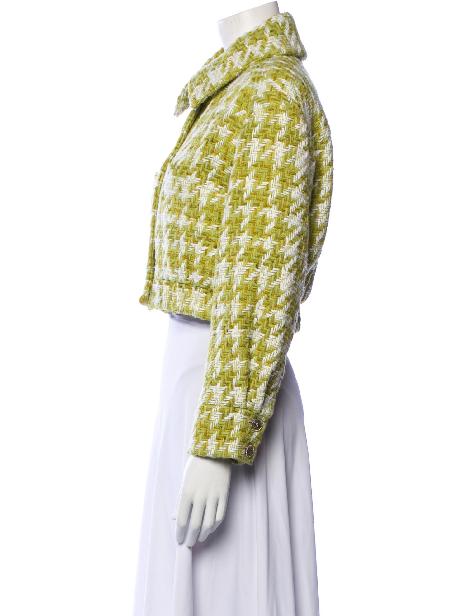 Chanel 2022 Tweed Pattern Bomber Jacket - Green Jackets, Clothing ...