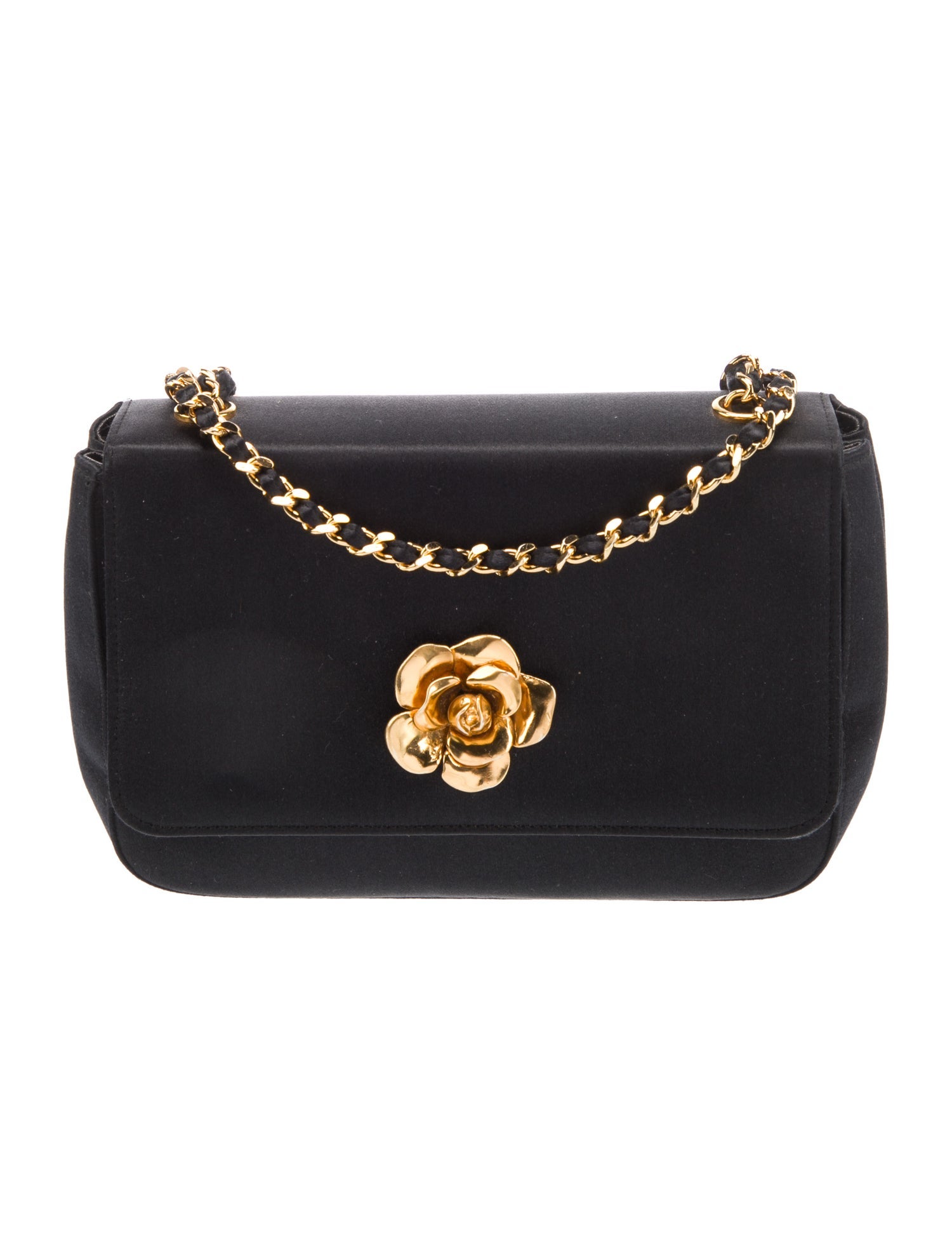 Chanel Camellia Satin Evening Bag - Black Evening Bags, Handbags ...