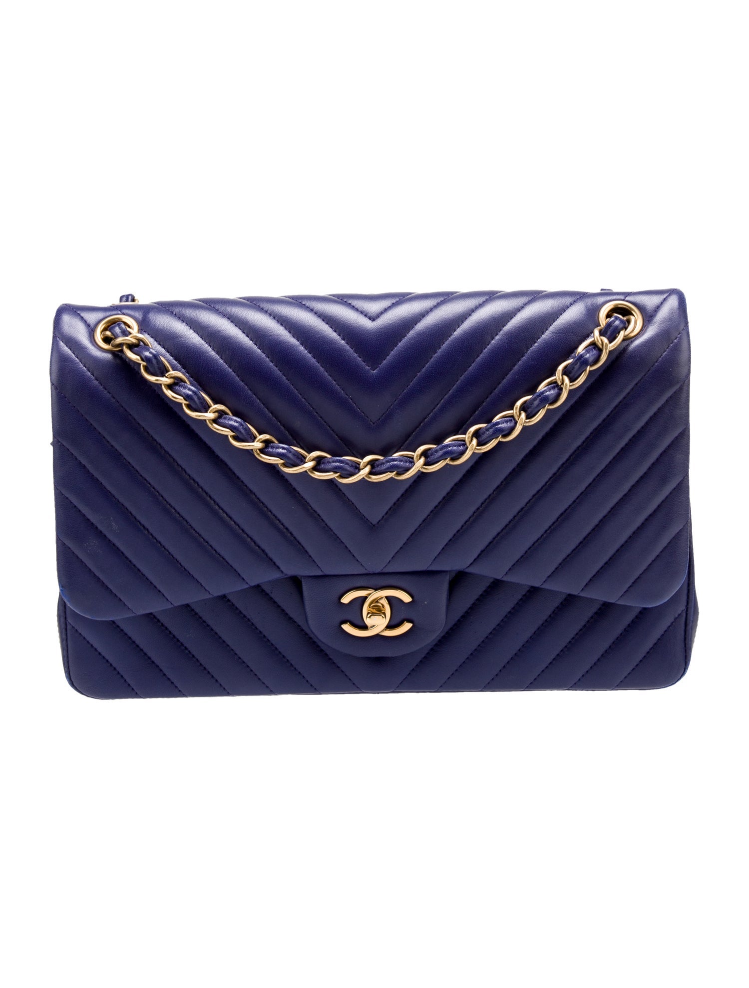 Chanel Classic Chevron Jumbo Double Flap Bag - Blue Shoulder Bags ...