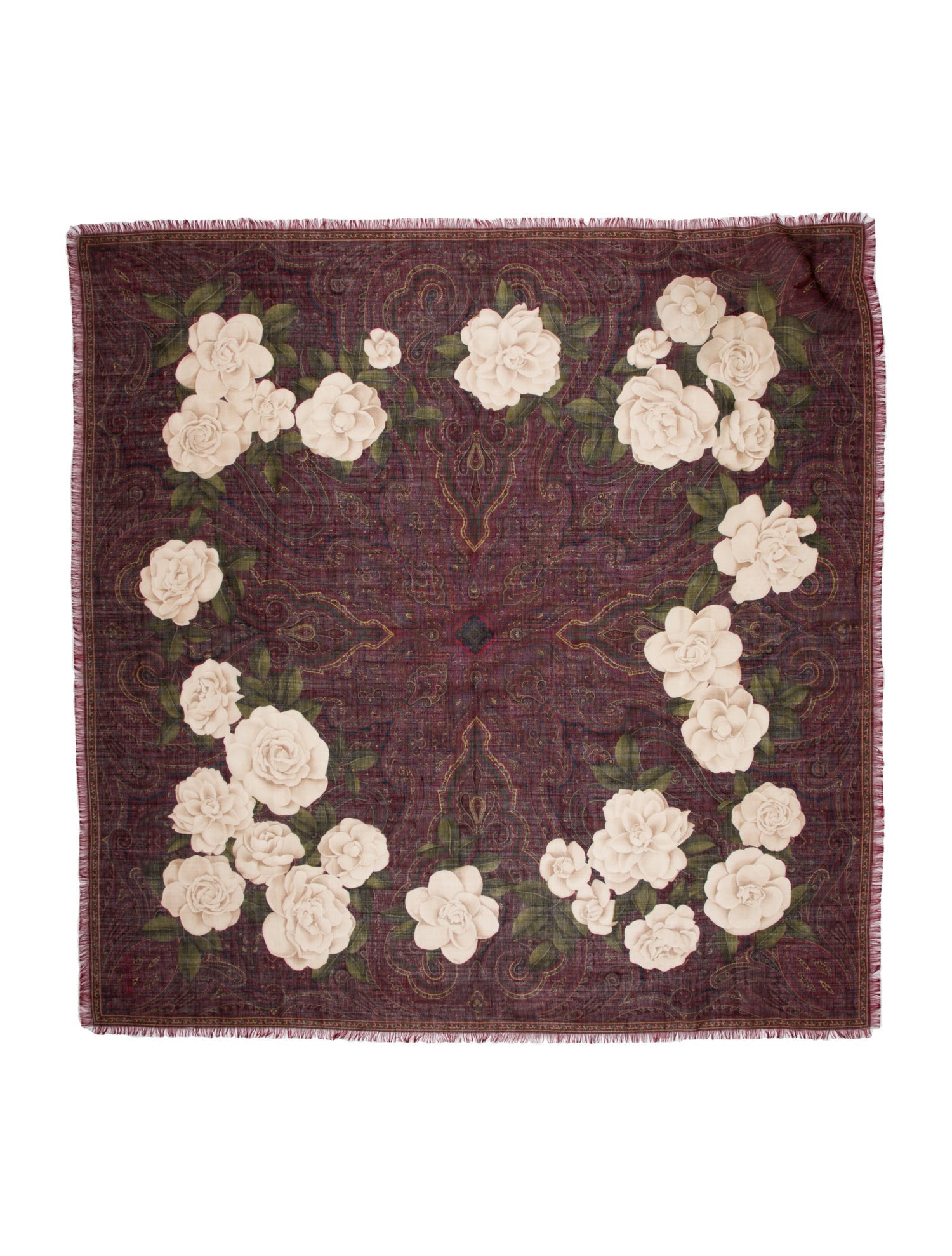 Chanel Printed Wool Scarf Silk Scarf - Burgundy Scarves and Shawls ...