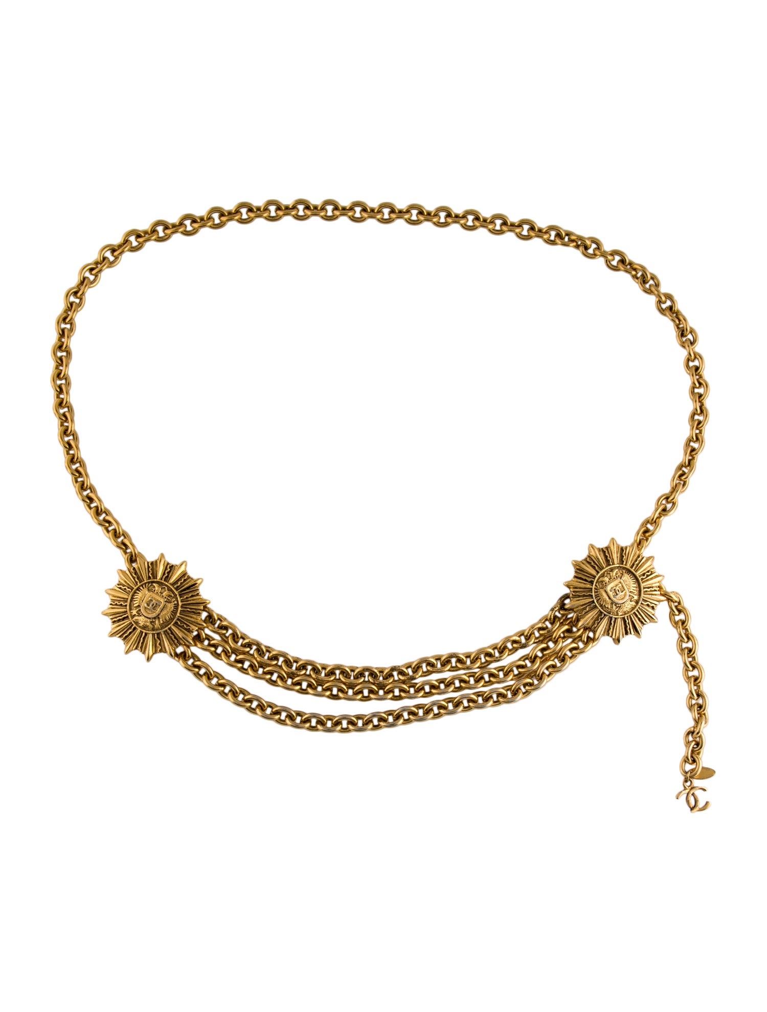 Chanel Interlocking CC Logo Skinny Chain-Link Belt - Gold Belts ...