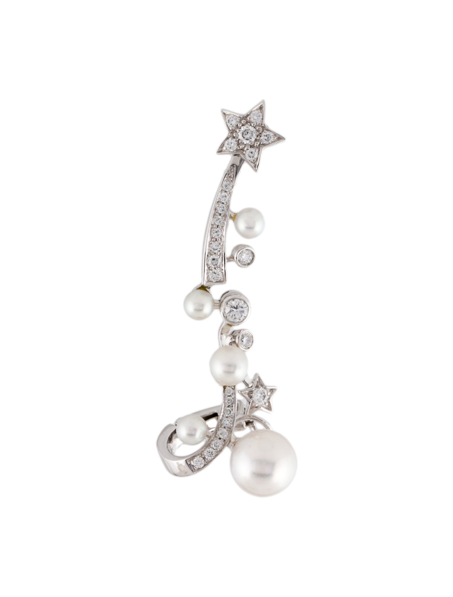 Chanel 18K Diamond & Pearl Comète Perlée Ear Cuff - ---, Rhodium-Plated ...