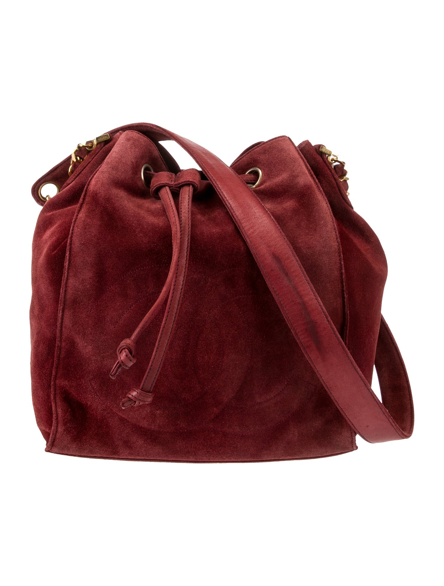 Red suede bucket bag store