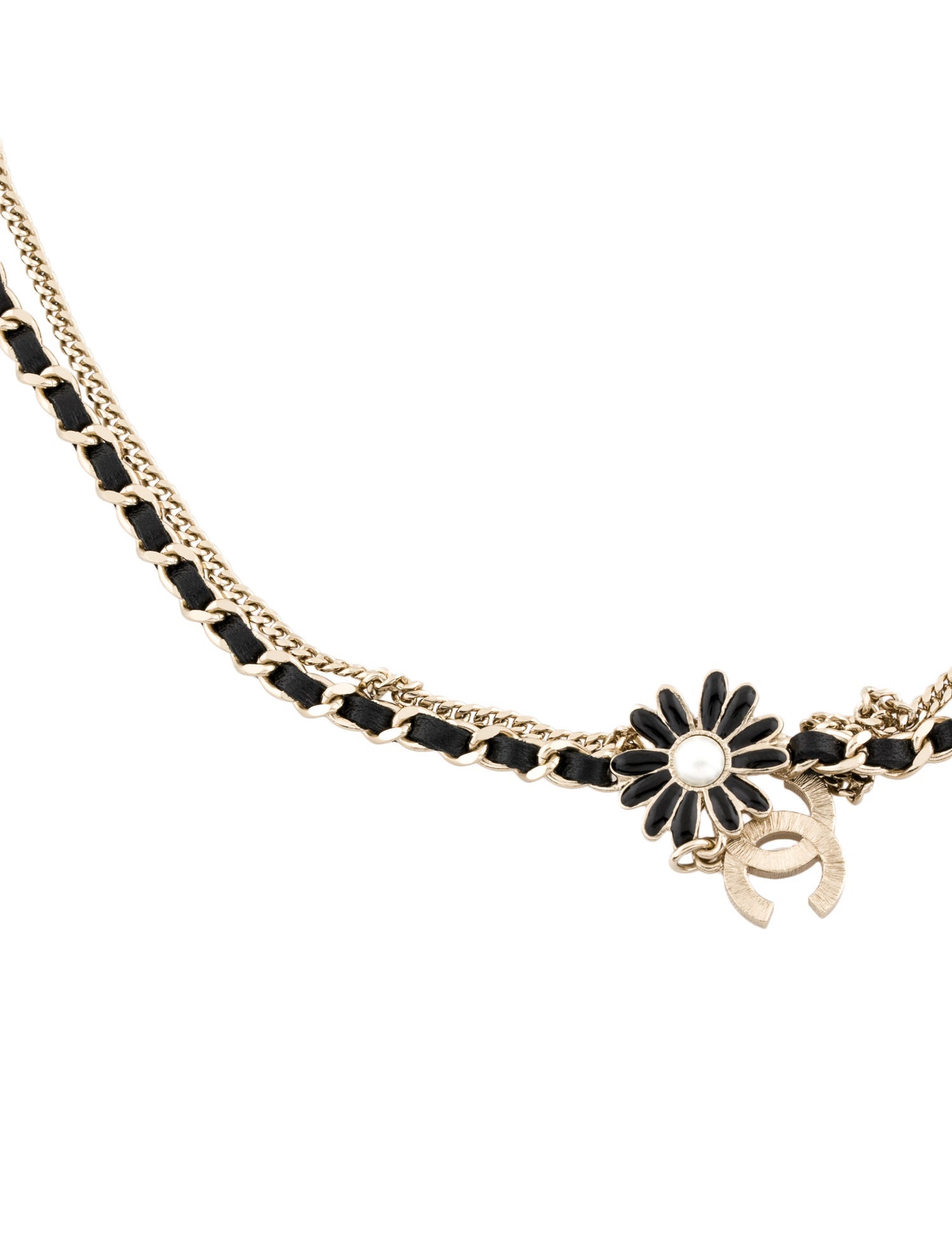 Chanel 2022 Faux Pearl, Leather, Strass, & Enamel CC Flower Choker ...