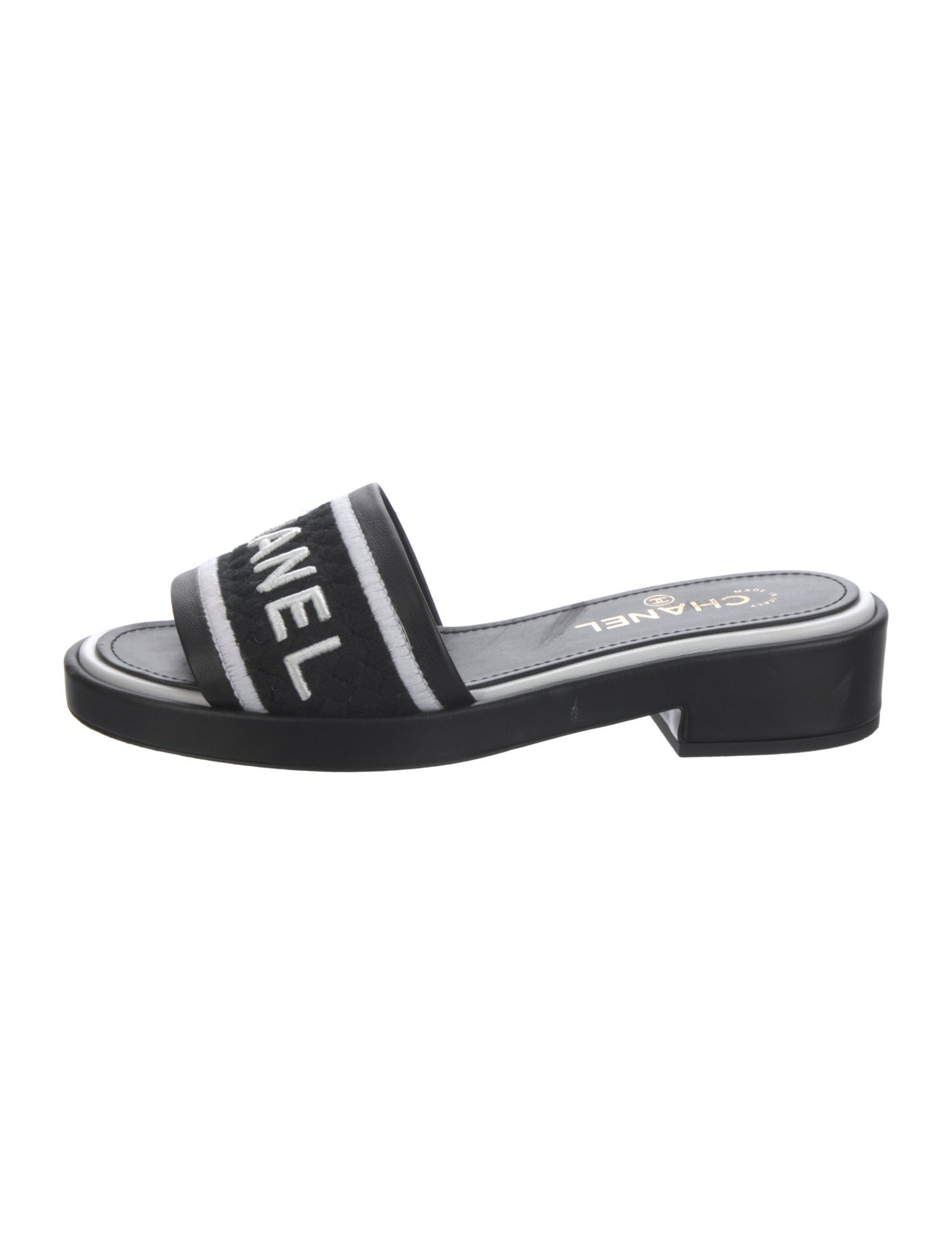 Chanel Interlocking CC Logo Leather Slides - Black Sandals, Shoes ...