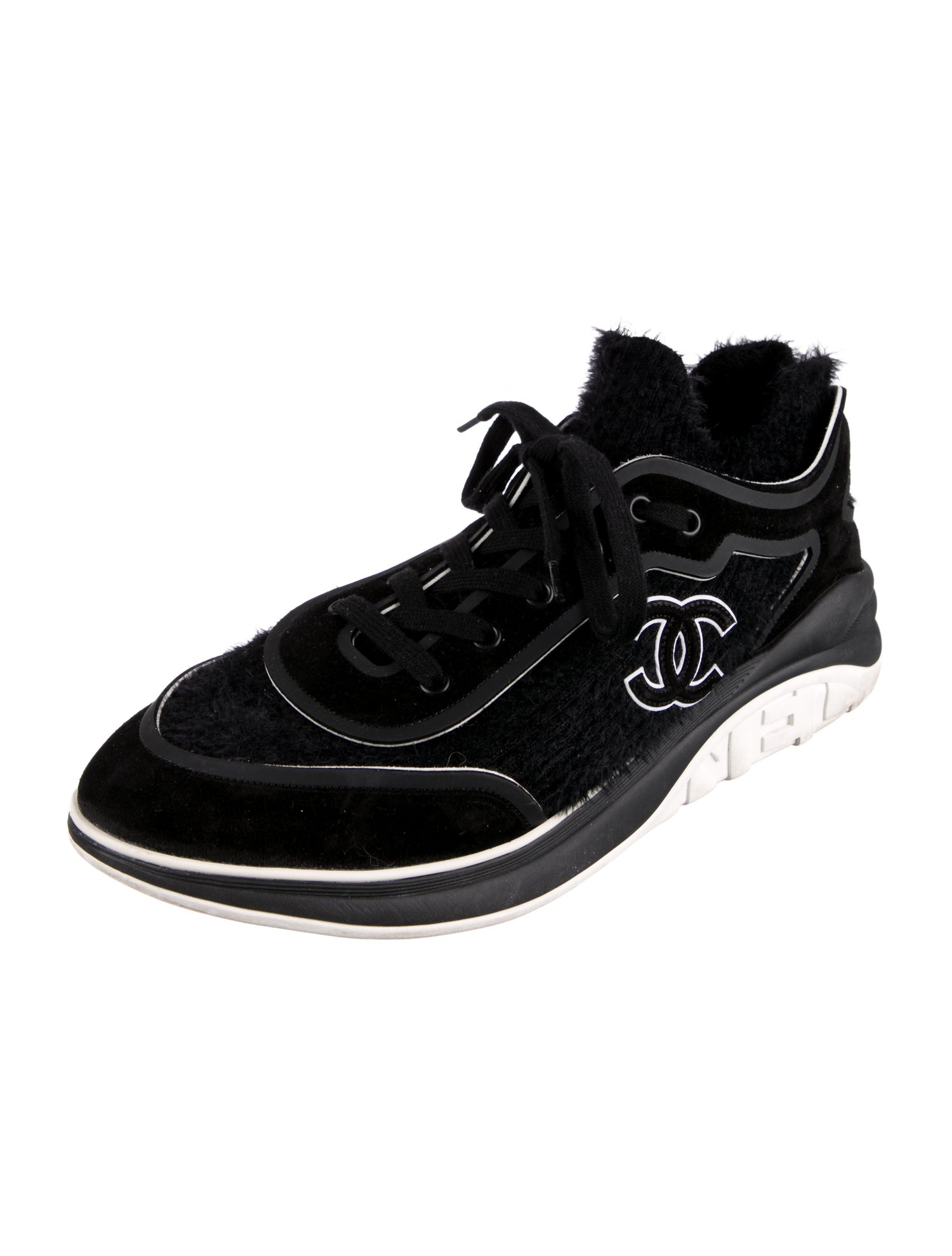 Chanel Interlocking CC Logo Tweed Athletic Sneakers - Black Sneakers ...