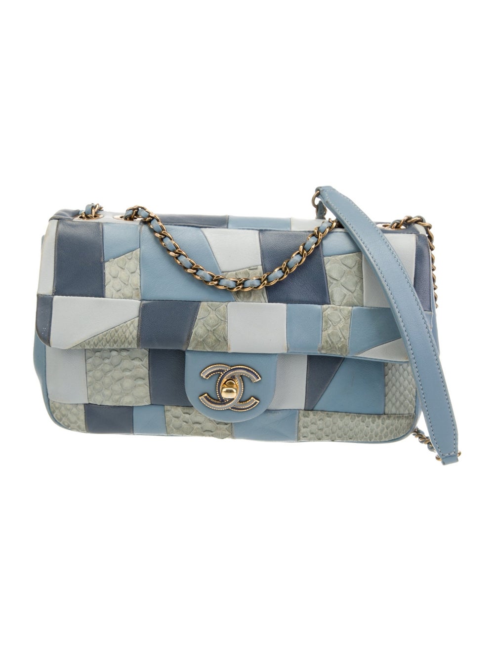 Chanel Python Patchwork Single Flap Bag - Blue Shoulder Bags, Handbags ...