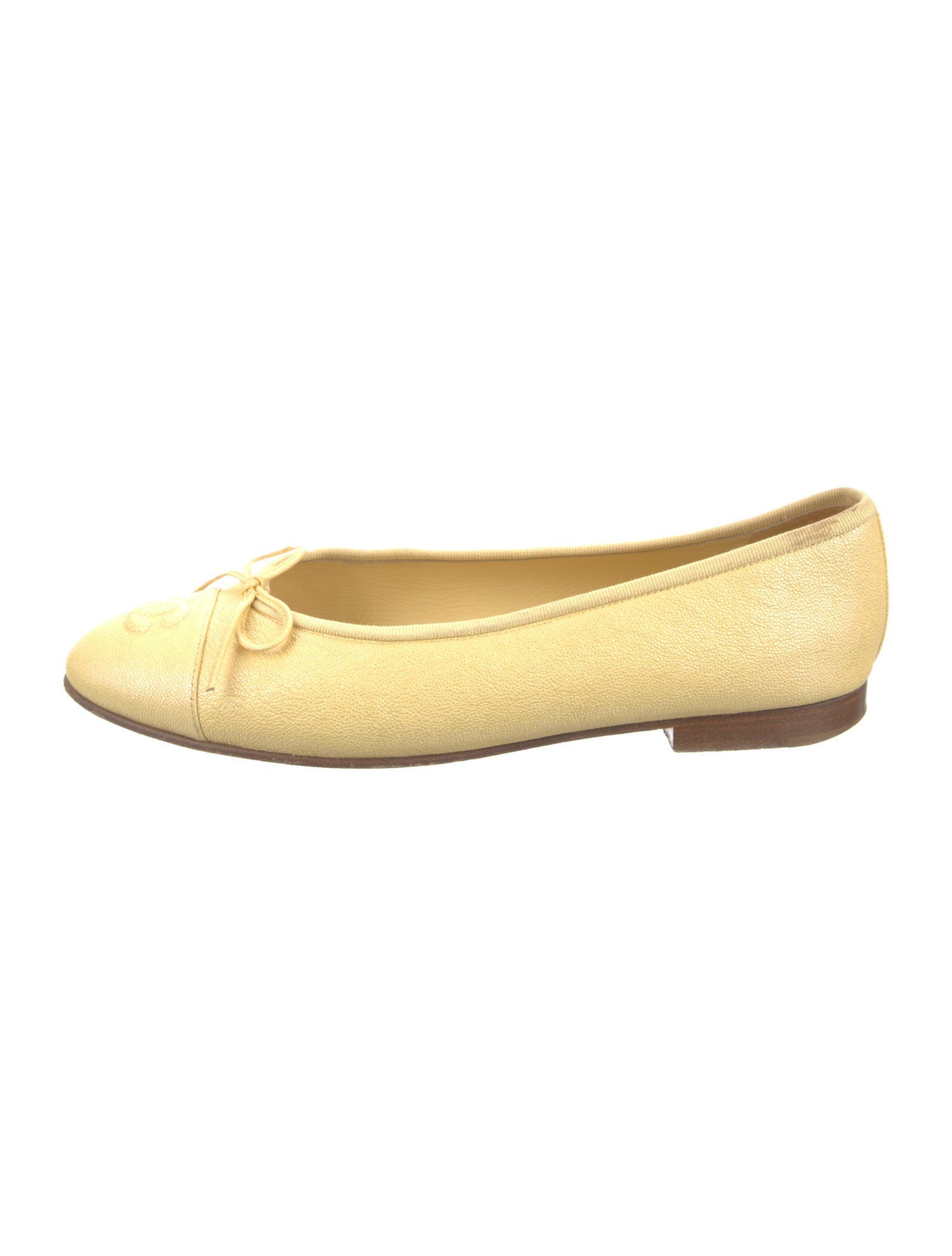 Chanel Interlocking CC Logo Bow Accents Ballet Flats - Yellow Flats ...