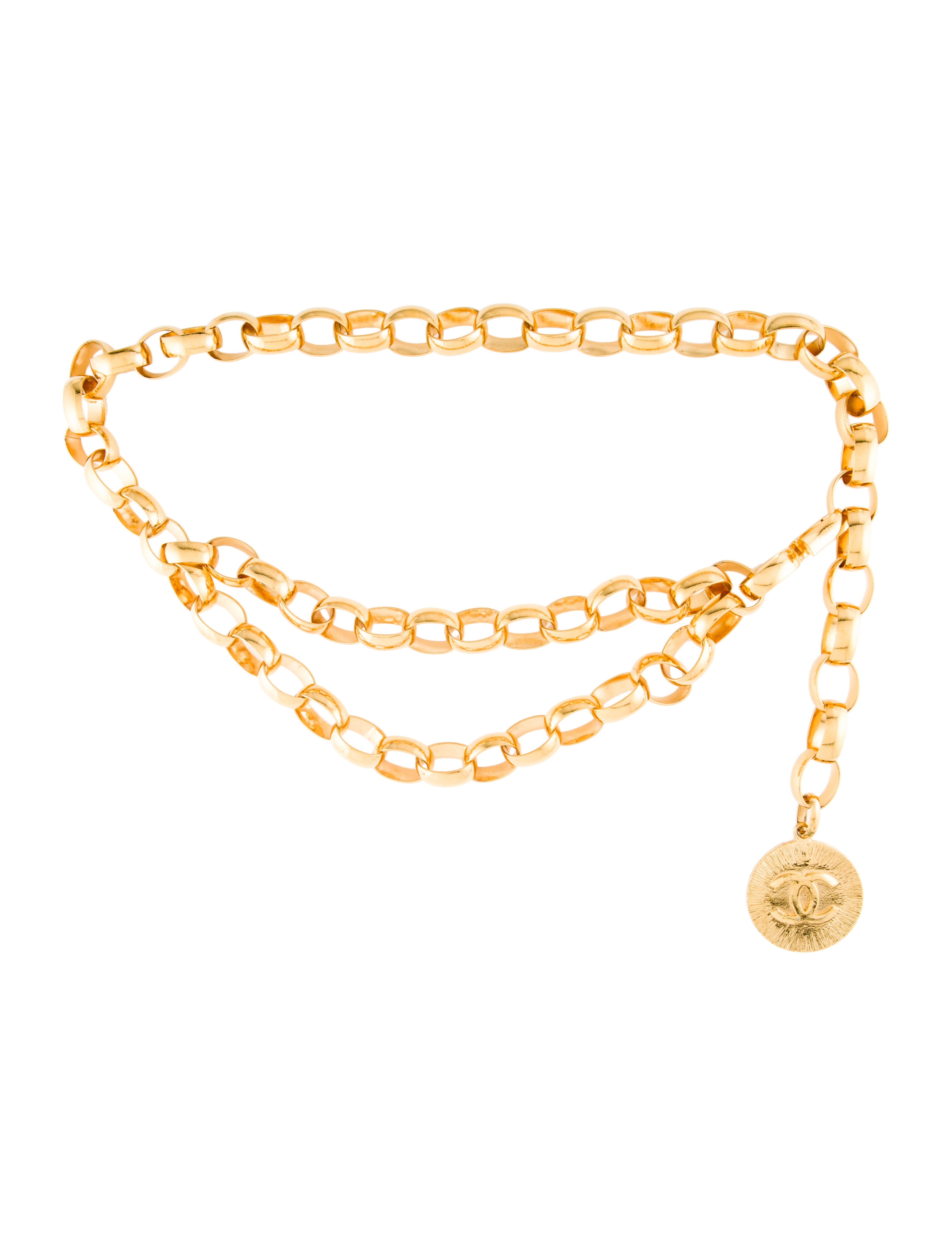 Chanel Vintage Interlocking CC Logo Chain-Link Belt - Gold Belts ...
