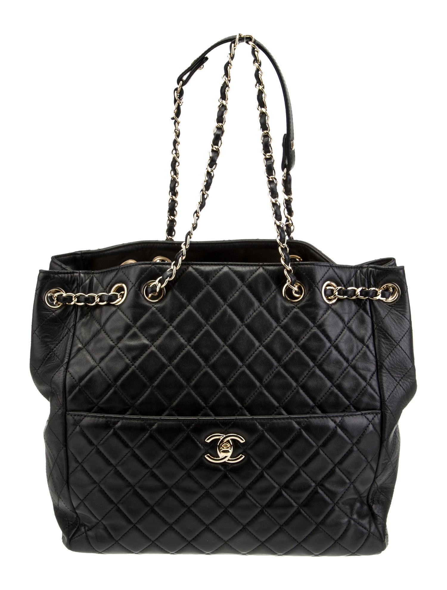 Chanel Quilted CC Drawstring Bucket Bag - Black Shoulder Bags, Handbags ...
