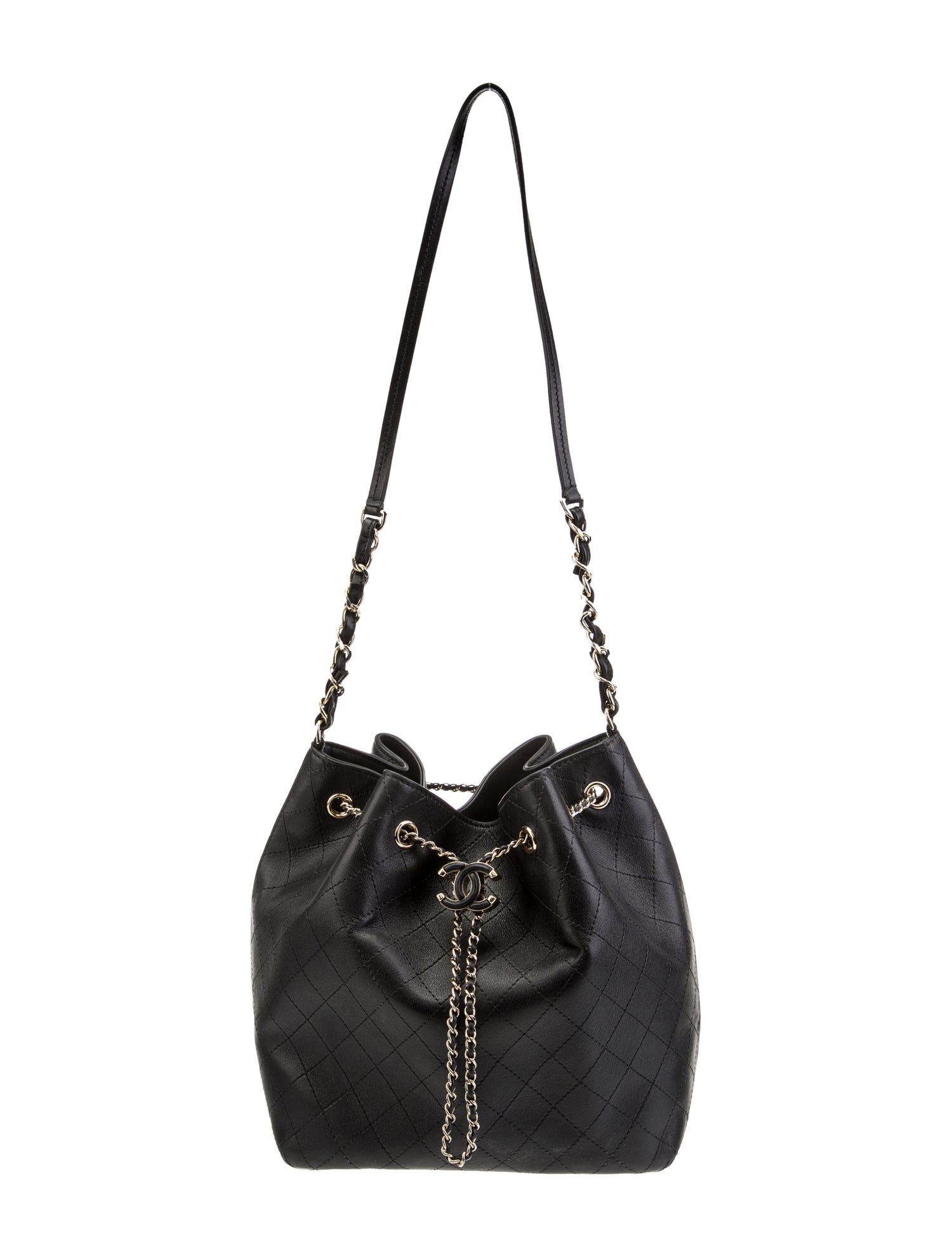 Chanel Quilted CC Drawstring Bucket Bag - Black Bucket Bags, Handbags ...