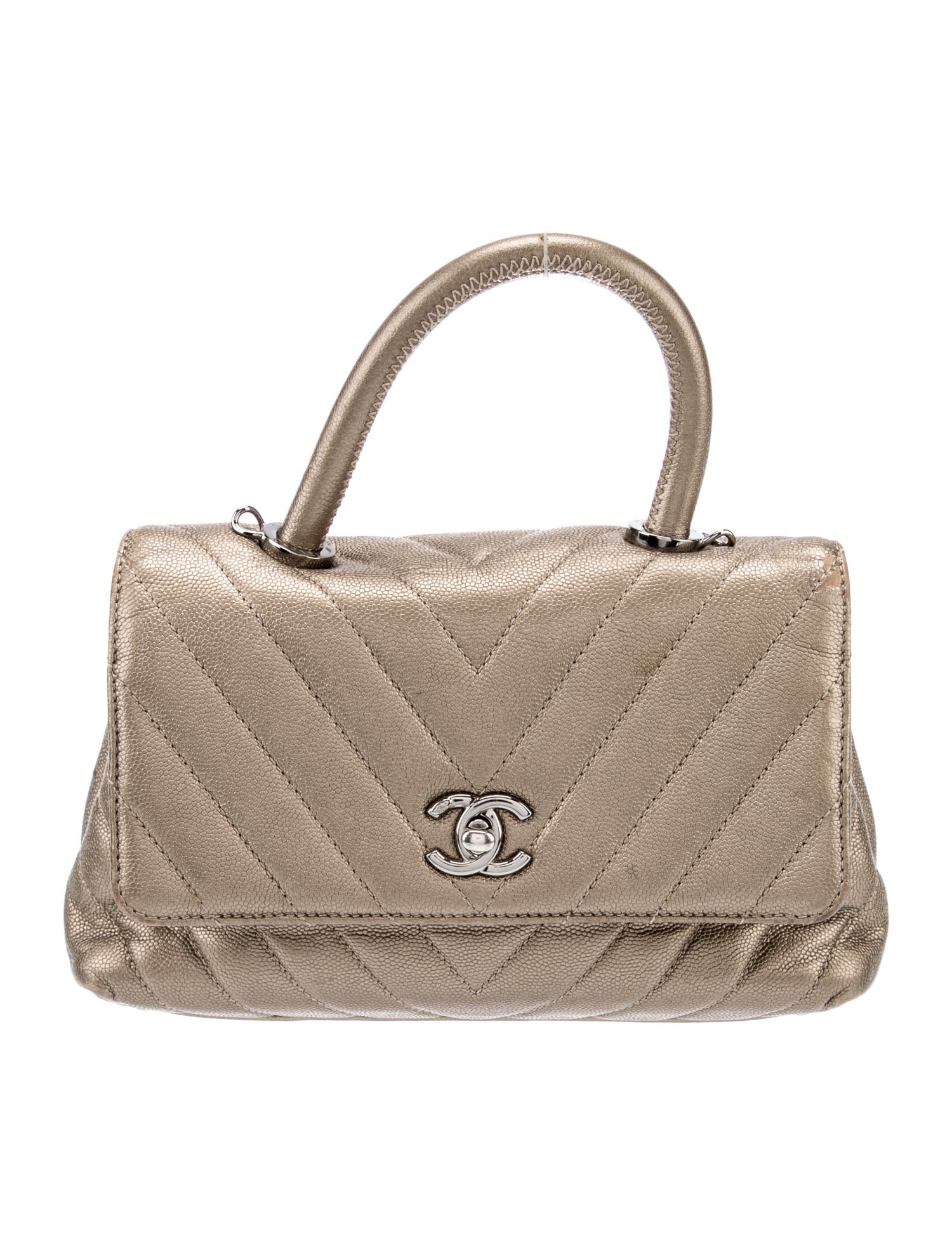 Chanel Mini Chevron Coco Handle Bag - Gold Shoulder Bags, Handbags ...
