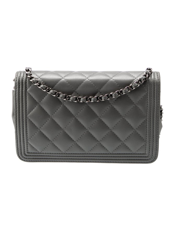 Chanel Boy Wallet On Chain - Grey Crossbody Bags, Handbags - CHA1047896 ...