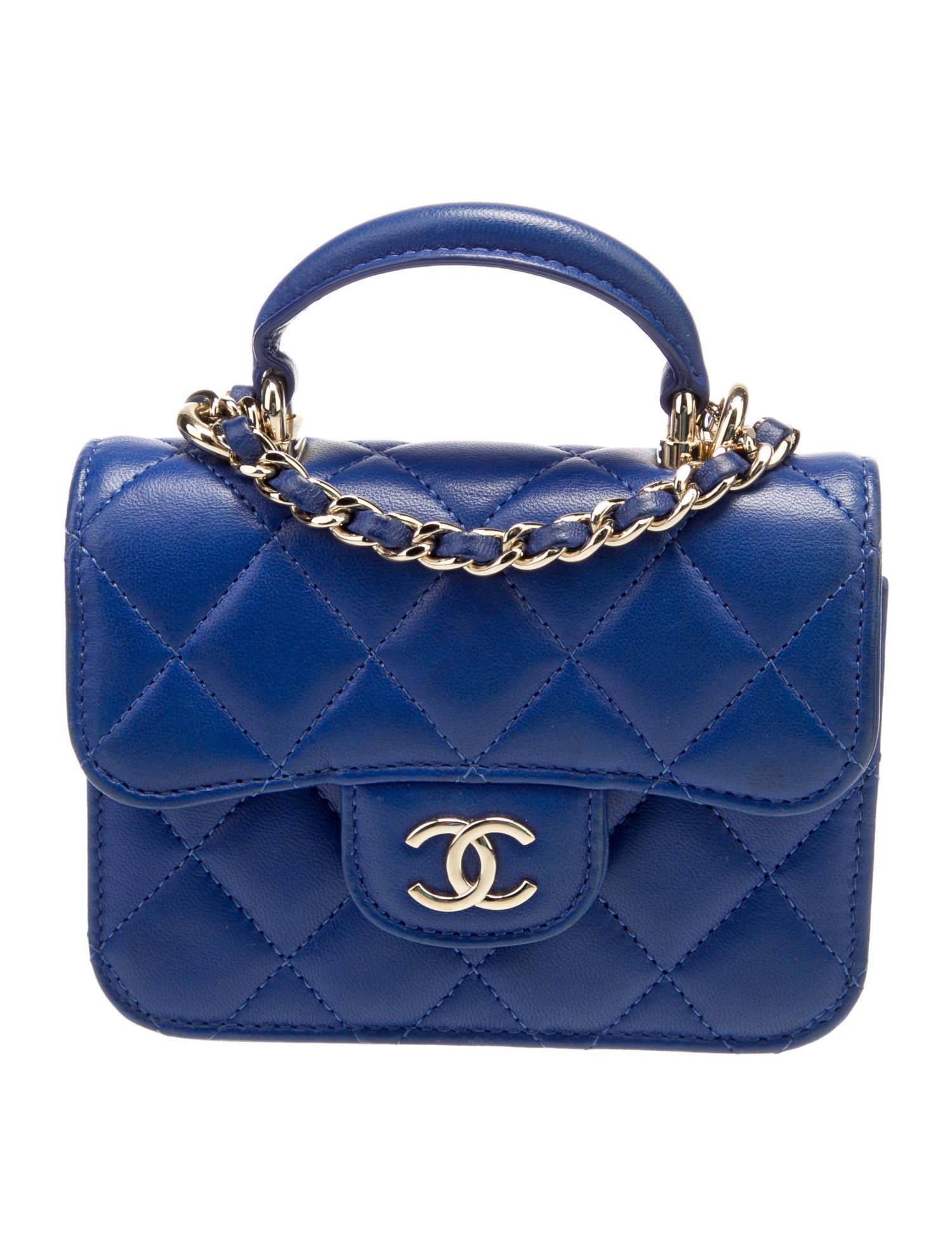 Chanel Top Handle Quilted Chain Coin Purse - Blue Mini Bags, Handbags ...