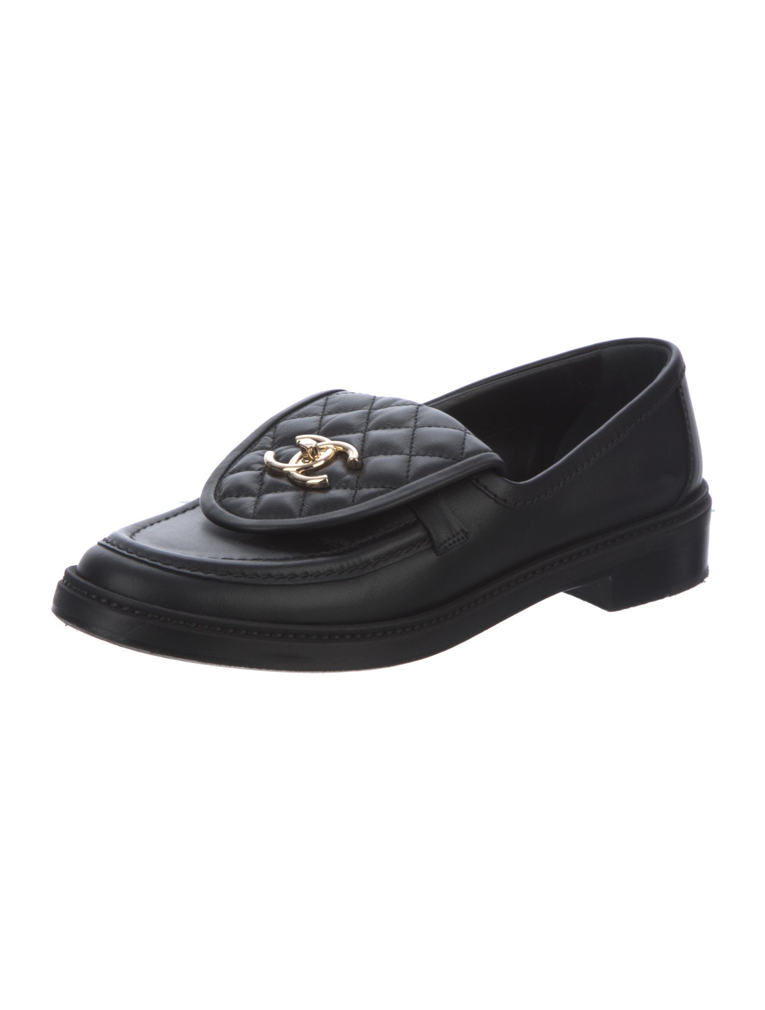Chanel Interlocking CC Logo Leather Loafers - Black Flats, Shoes ...