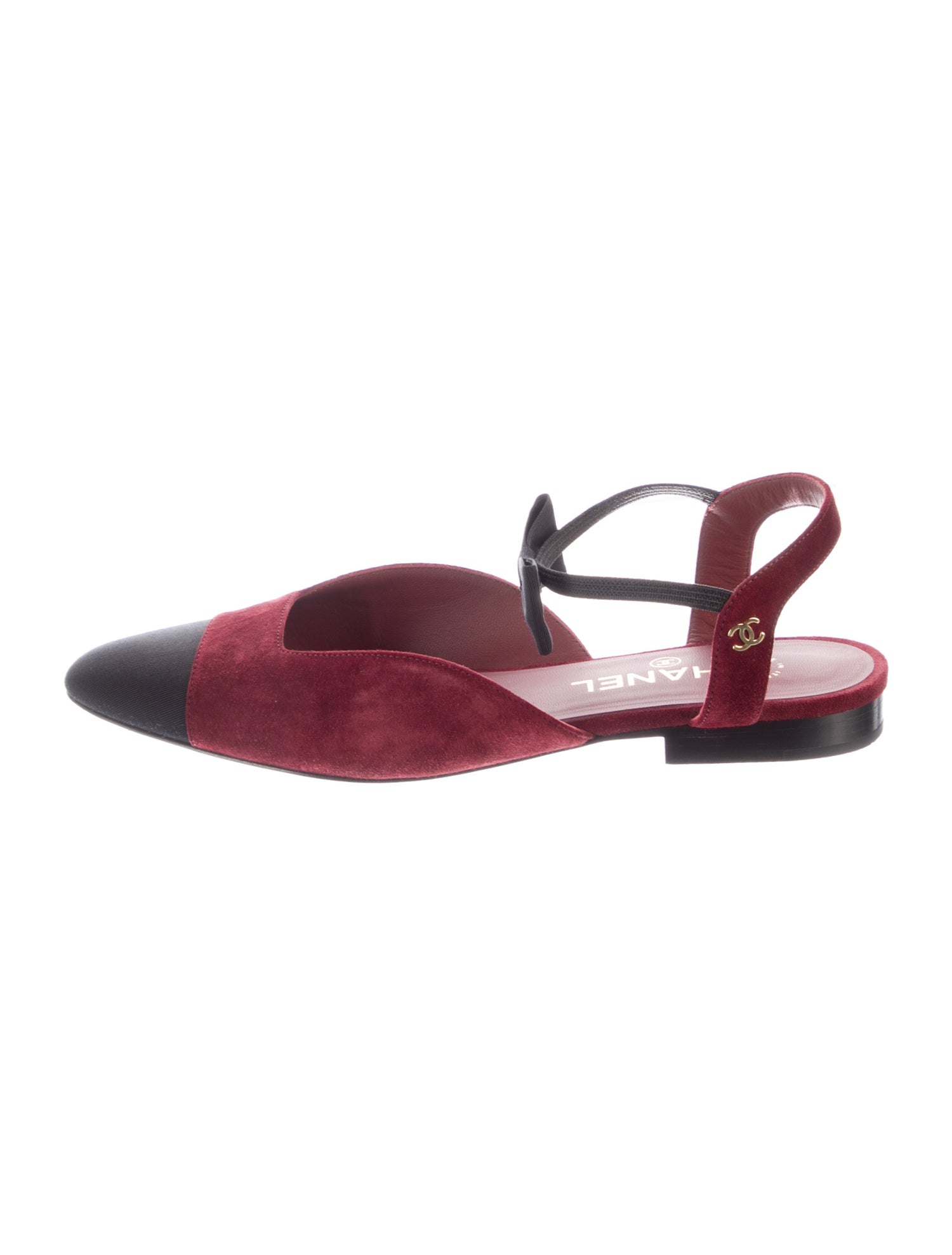 Chanel 2020 Interlocking CC Logo Slingback Flats - Burgundy Flats ...