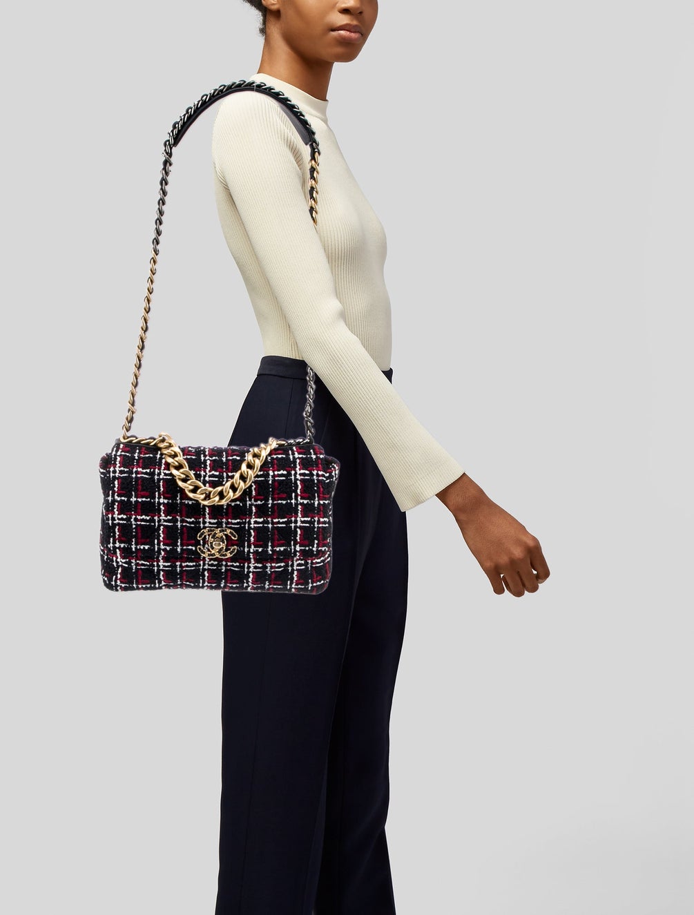 Chanel Large Tweed 19 Flap Bag - Blue Shoulder Bags, Handbags ...