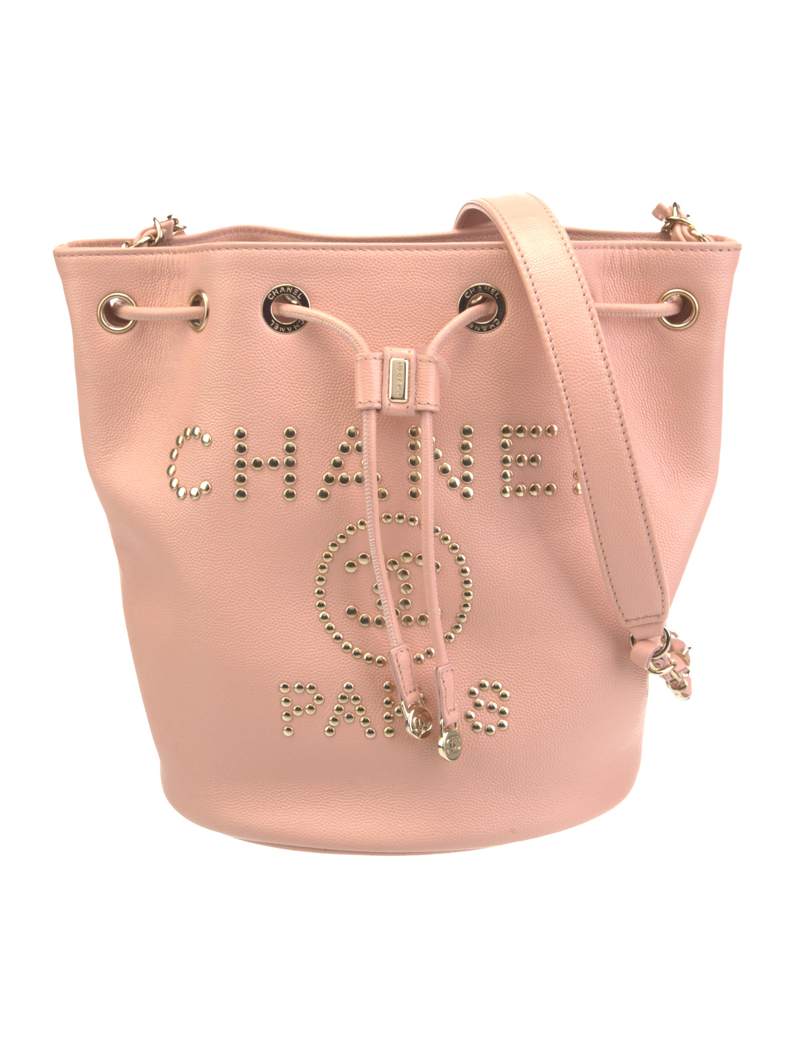 Chanel Caviar Deauville Studded Drawstring Bucket Bag - Pink Bucket ...