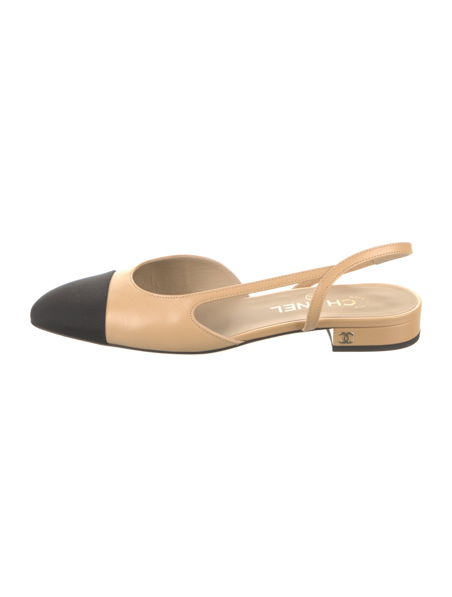 Chanel Leather Colorblock Pattern Slingback Flats - Neutrals Flats ...