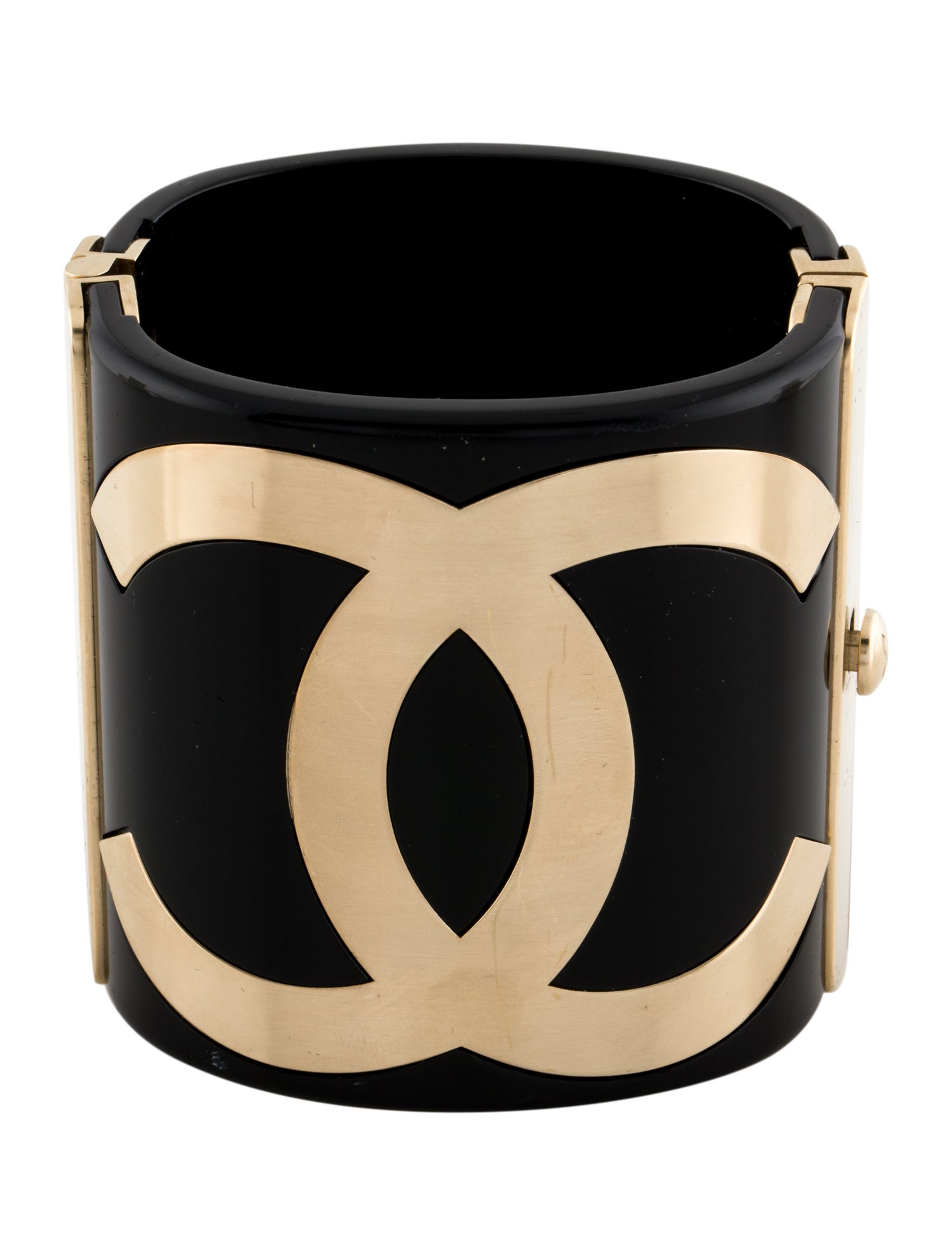 Chanel Resin CC Hinged Bangle - Black, Gold-Plated Bangle, Bracelets ...