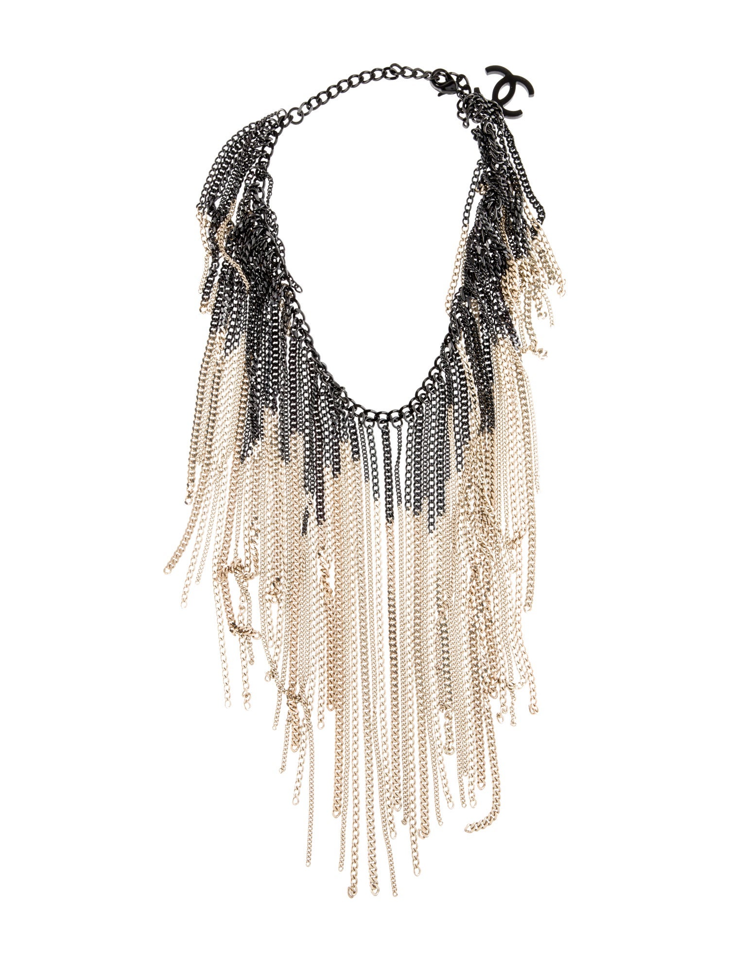 Chanel Ombrè Chain Fringe Collar Necklace - Ruthenium-Plated Chain ...