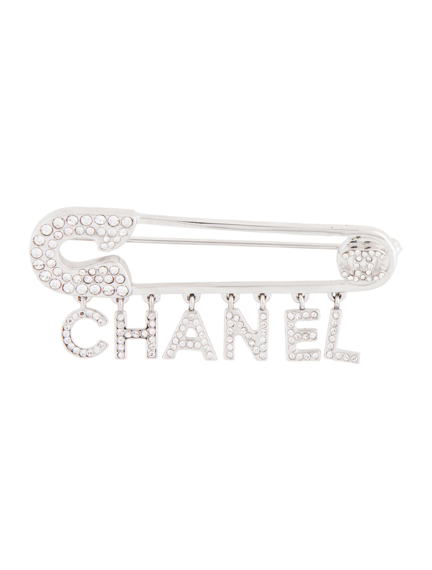Chanel Strass CC Safety Pin Brooch - Palladium-Plated Pin, Brooches ...