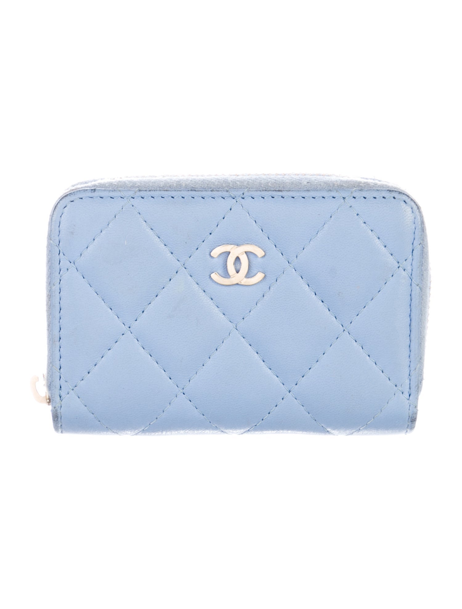 Chanel Interlocking CC Logo Leather Compact Wallet - Blue Wallets ...