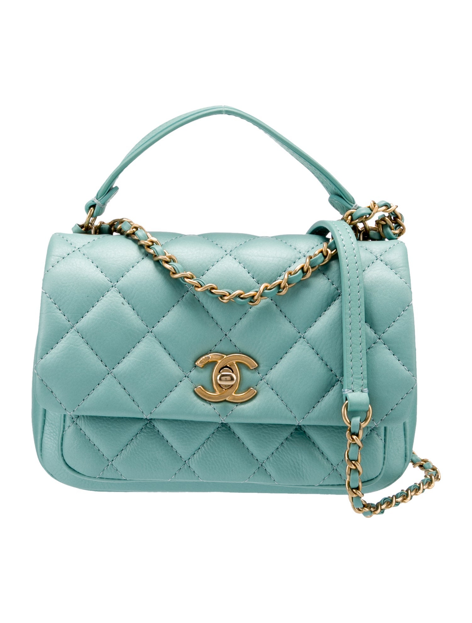 Chanel Mini Top Handle Flap Bag - Blue Crossbody Bags, Handbags ...