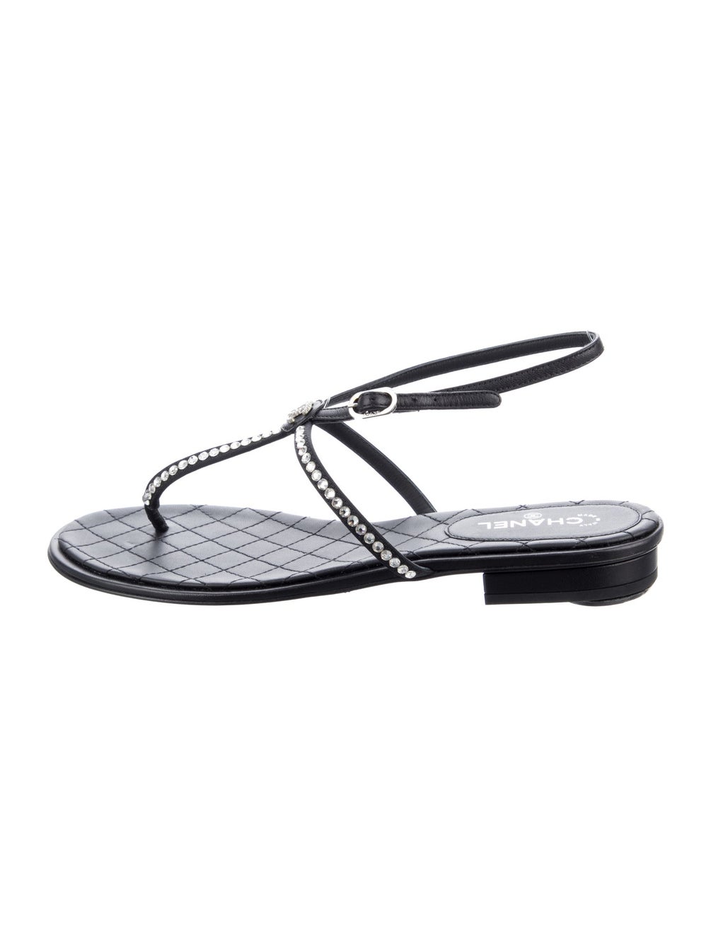Chanel Interlocking CC Logo Leather T-Strap Sandals - Black Sandals ...