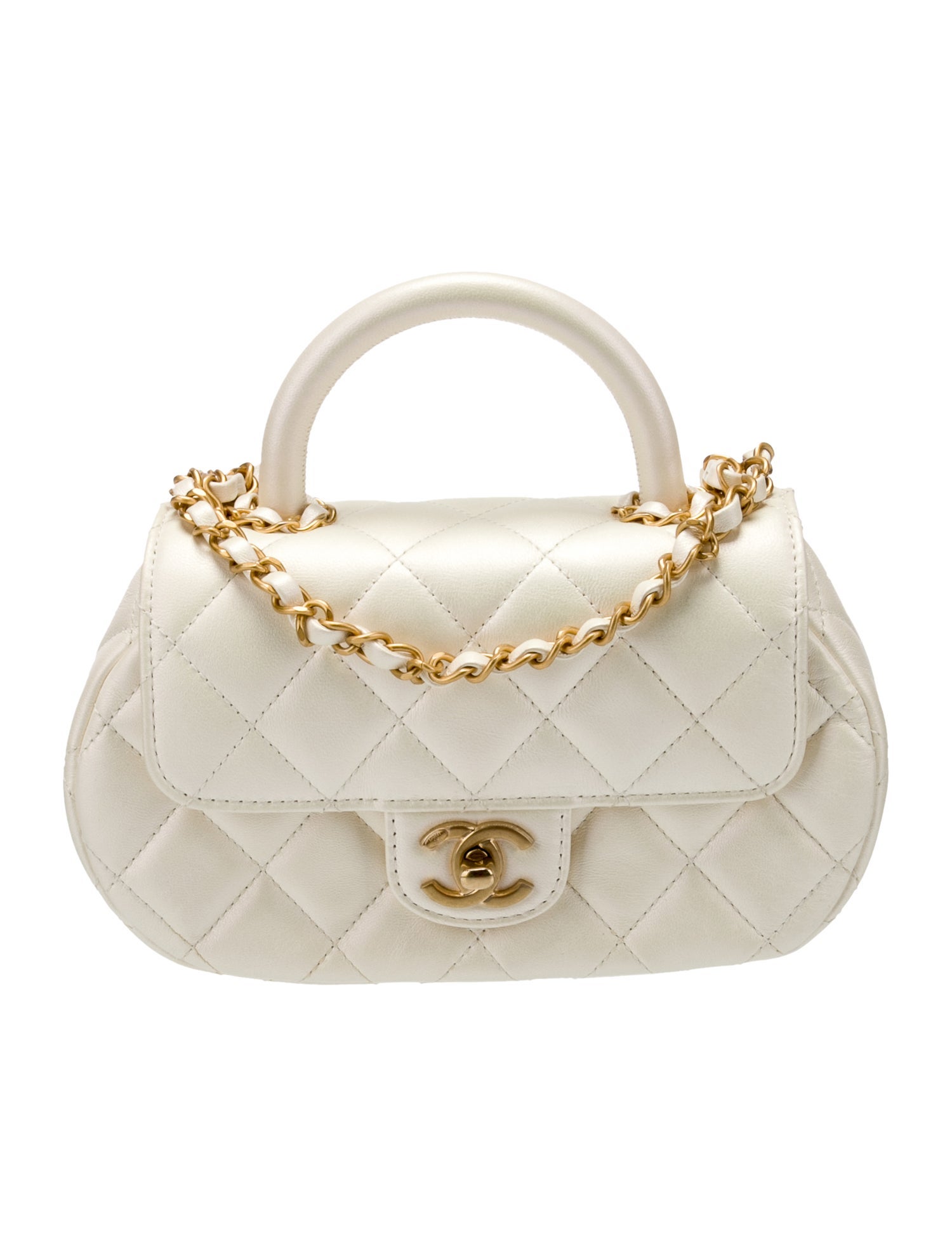 Chanel Small Quilted CC Top Handle Bag w/ Tags - Metallic Crossbody ...