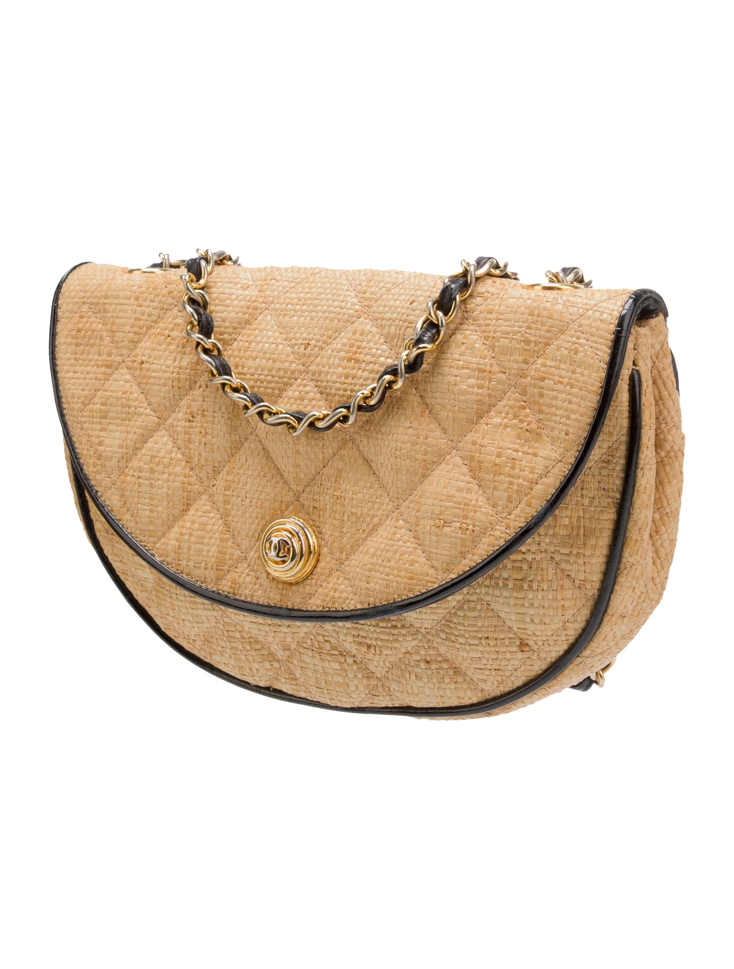 Chanel Raffia Half-Moon Shoulder Bag - Neutrals Shoulder Bags, Handbags ...