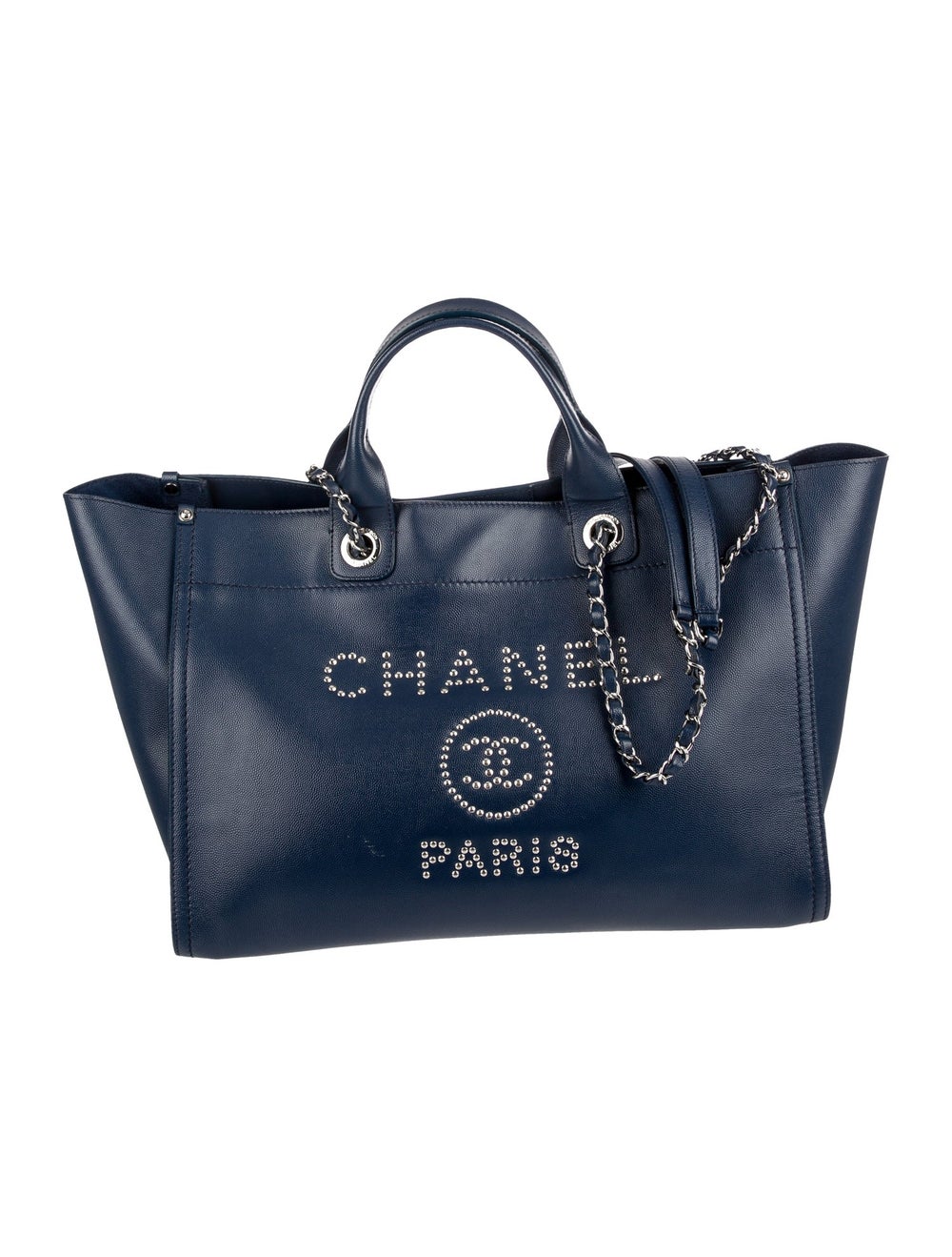 Chanel Medium Studded Deauville Shopping Tote - Blue Totes, Handbags ...
