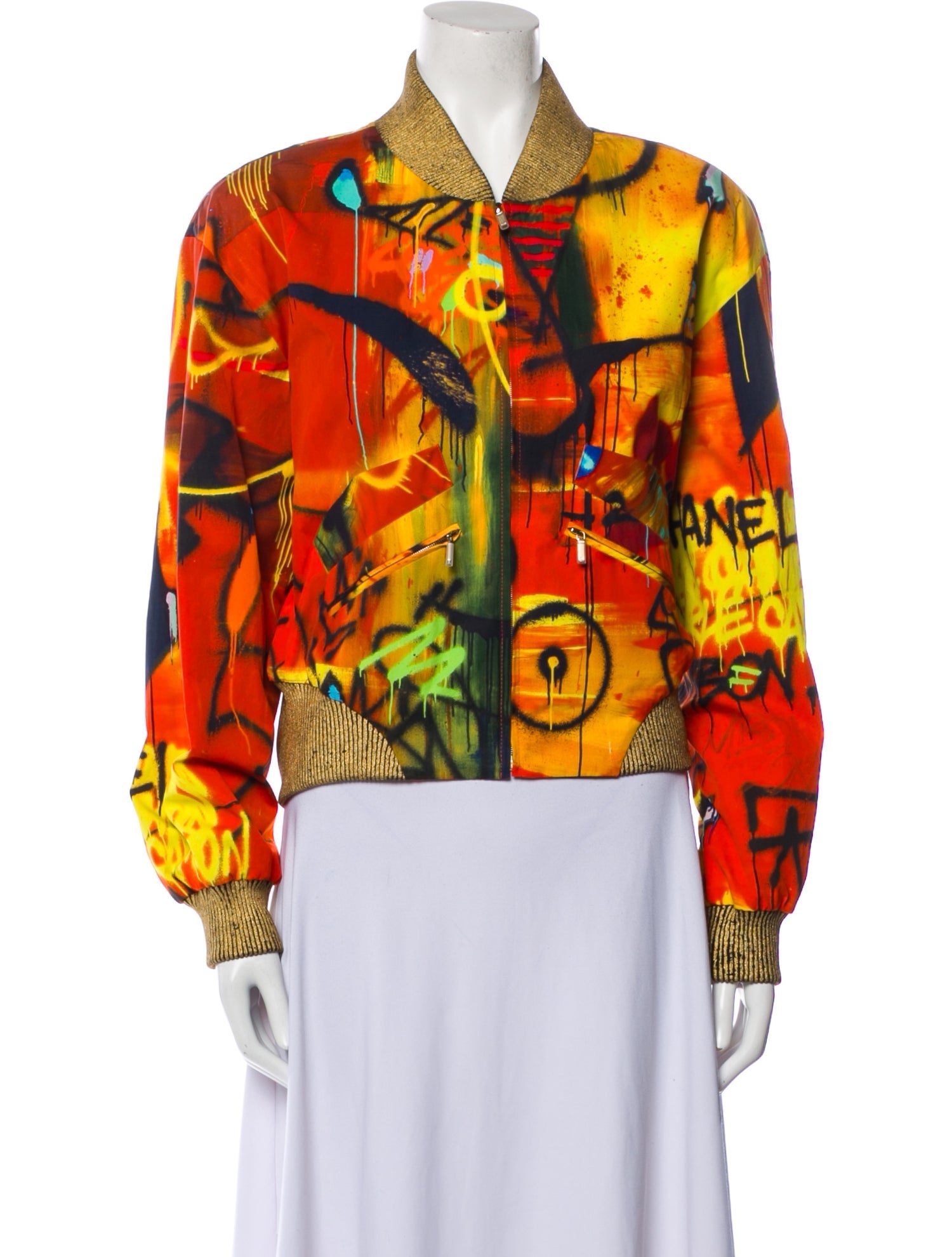 Chanel 2019 Printed Bomber Jacket w/ Tags - Metallic Jackets, Clothing ...