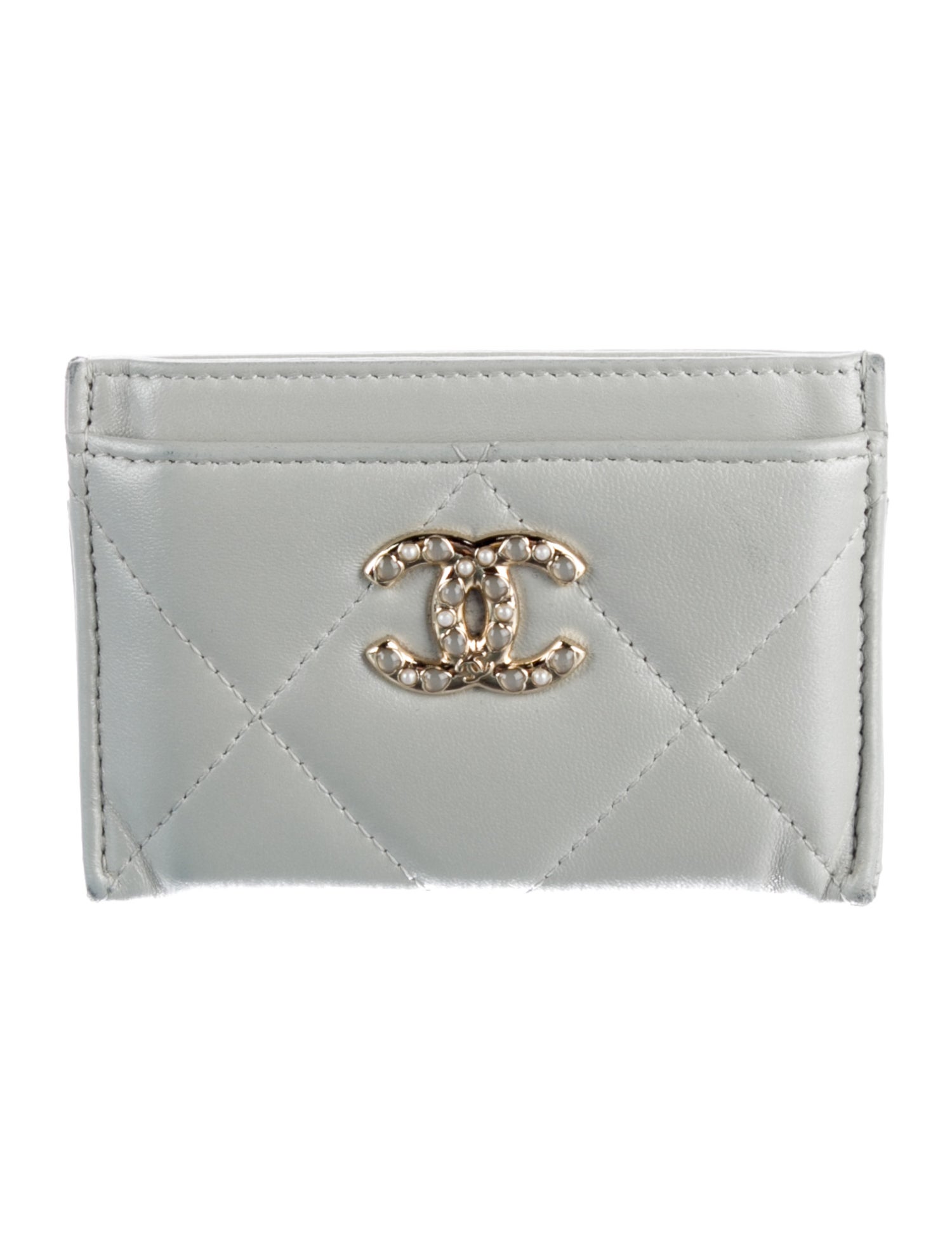 Chanel Interlocking CC Logo Leather Compact Wallet - Grey Wallets ...